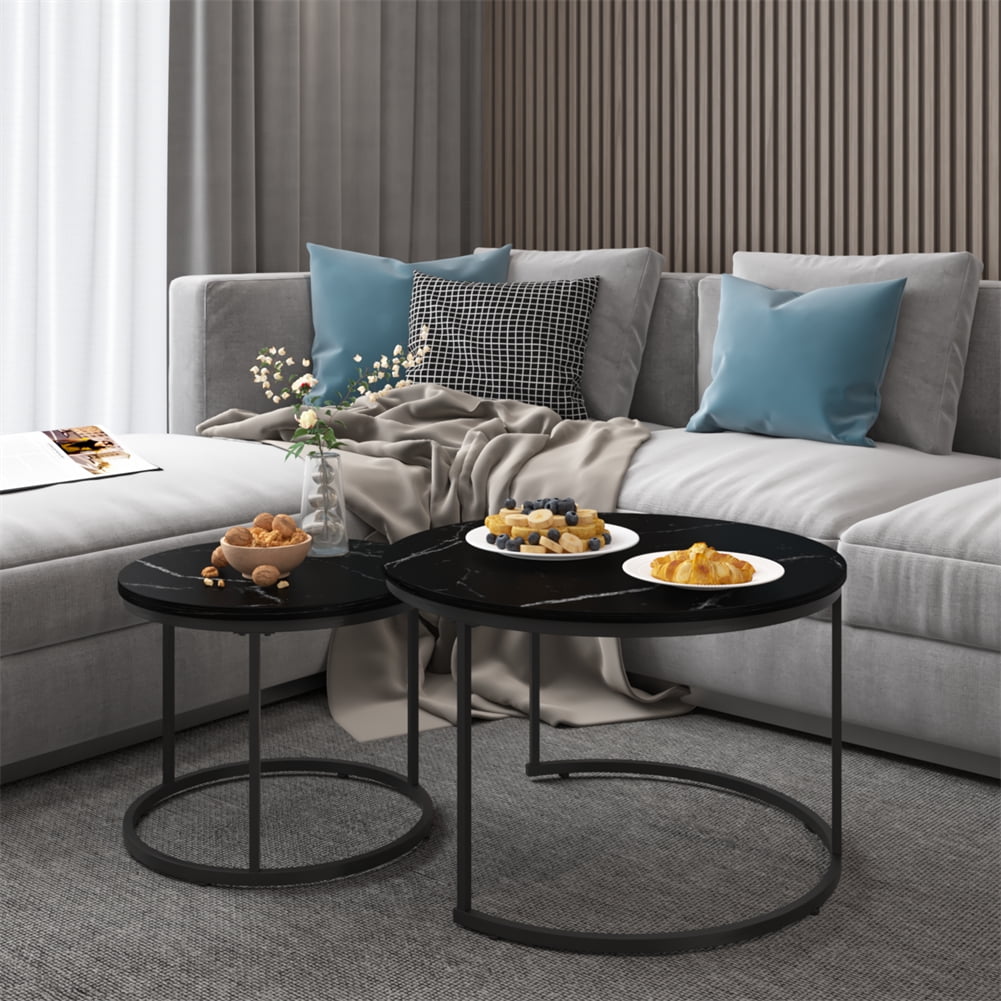 Trilenars Nested Coffee Table 2 Piece Set, 27.6 Inch Round Coffee Table ...