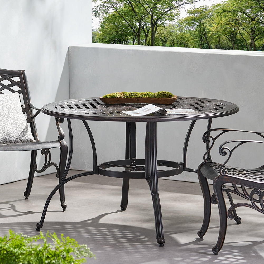Trilenars Outdoor Dining Table, Round Lightweight Cast Aluminum Patio ...