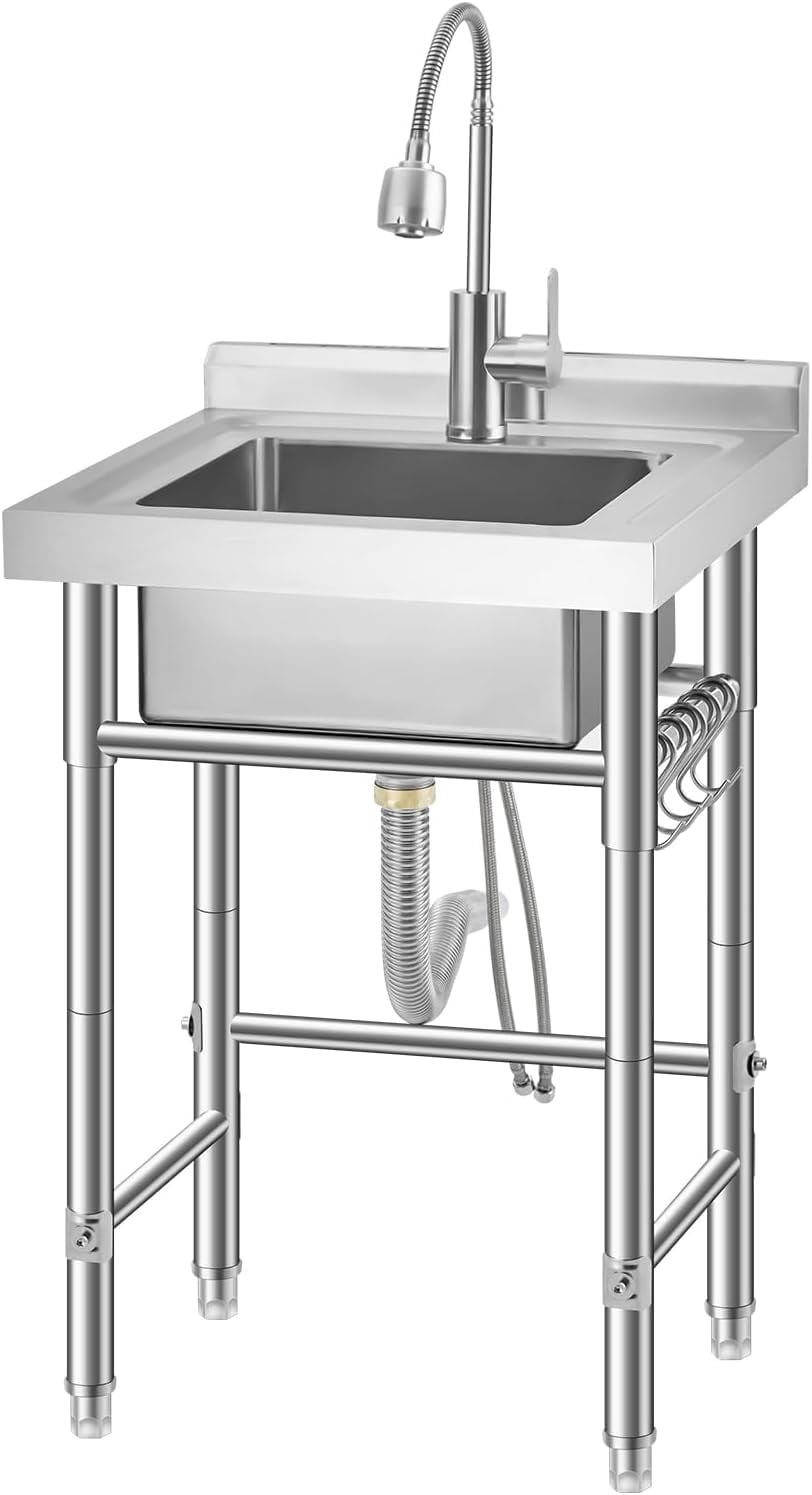 Trilenars Utility Sink - Single Bowl Stainless Steel Farmhouse Sink ...