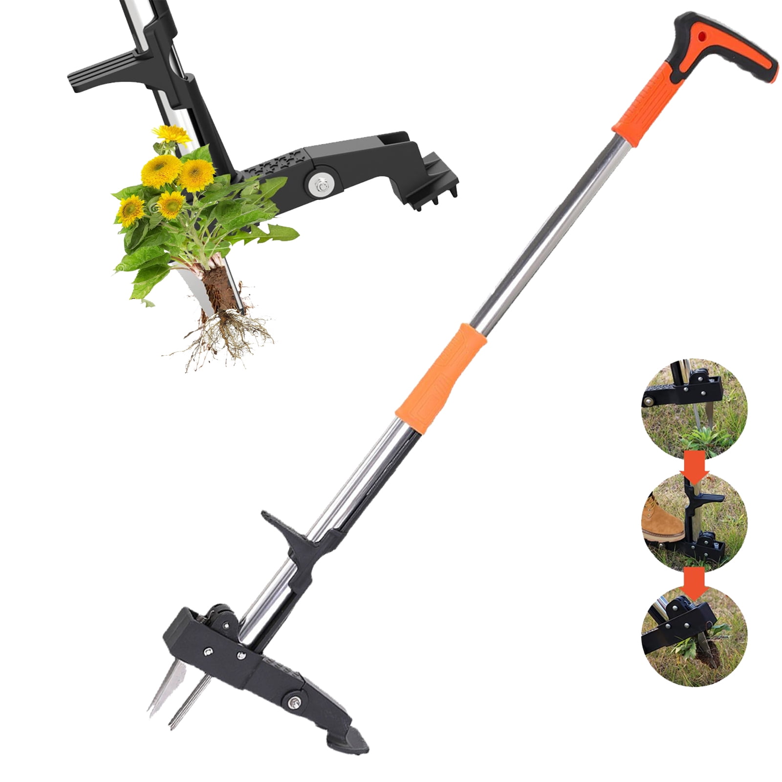 Trilenars Weed Puller Tool, 4-Claw Stand up Weed Puller Tool, Zero ...