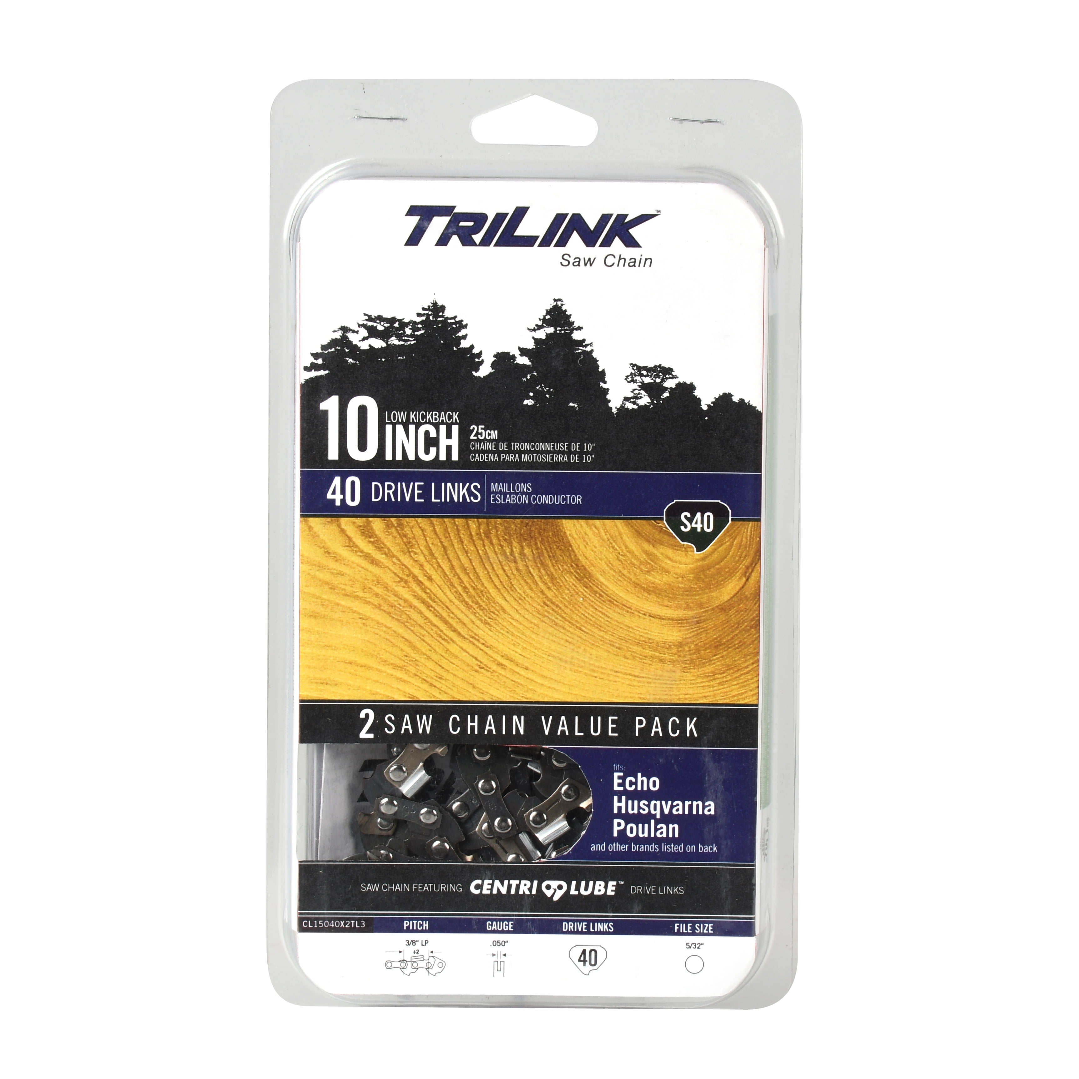 Trilink 10 Inch Semi-Chisel Saw Chain Set for Chainsaws, 40 Drive Links ...