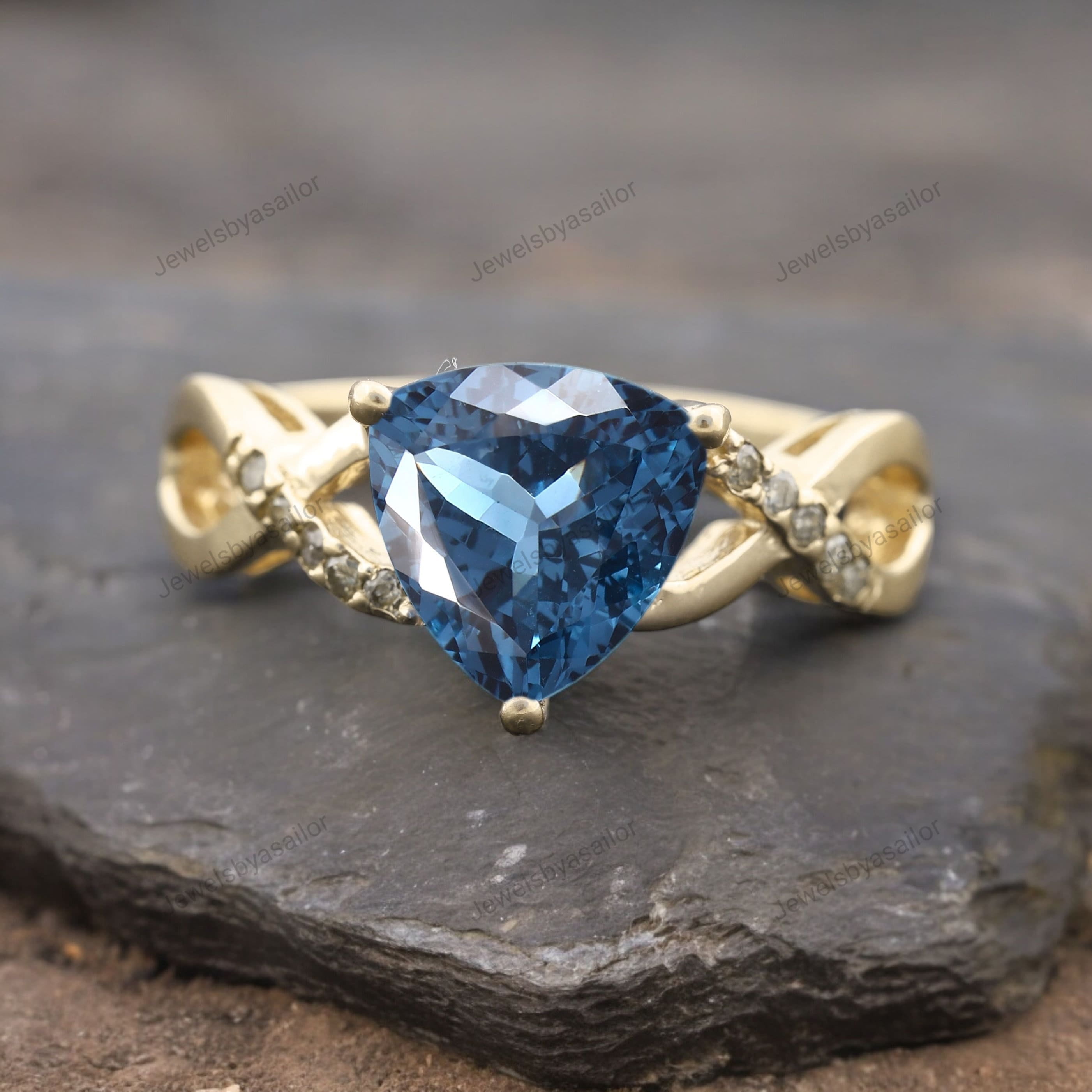 Trilliant Blue Sapphire Proposal Ring Antique Design Engagement Ring ...