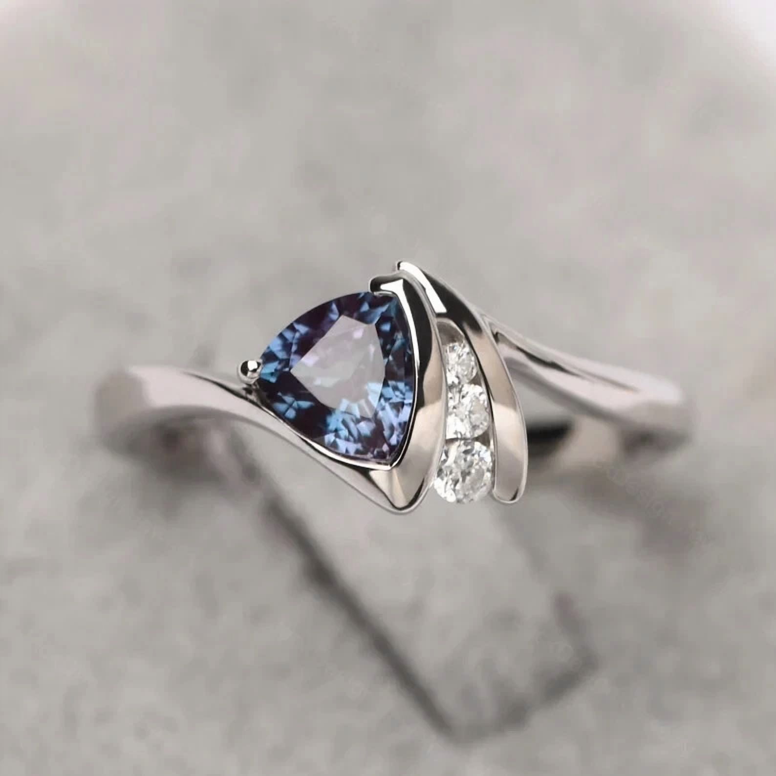 Trillion Cut Alexandrite Wedding Ring, Unique Design Color Changing ...