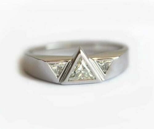 Trillion Cut Diamond Ring, Three Stone Diamond Engagement Ring, Bezel ...