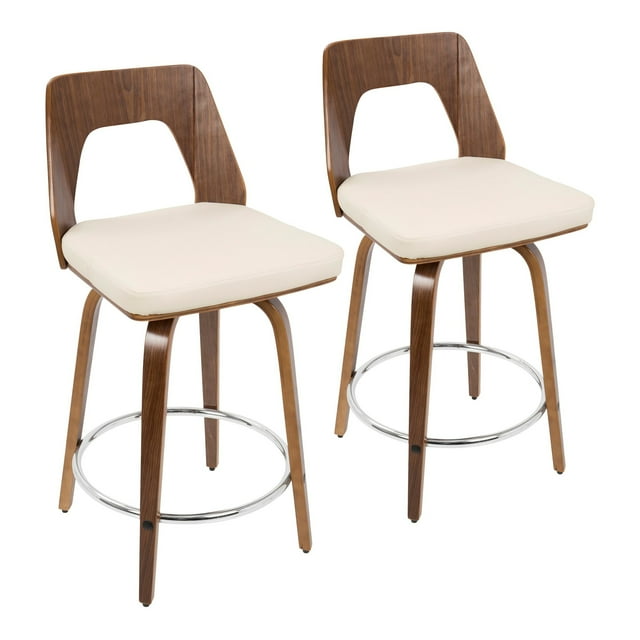 Trilogy Mid-Century Modern Counter Stool in Walnut and Cream Faux ...