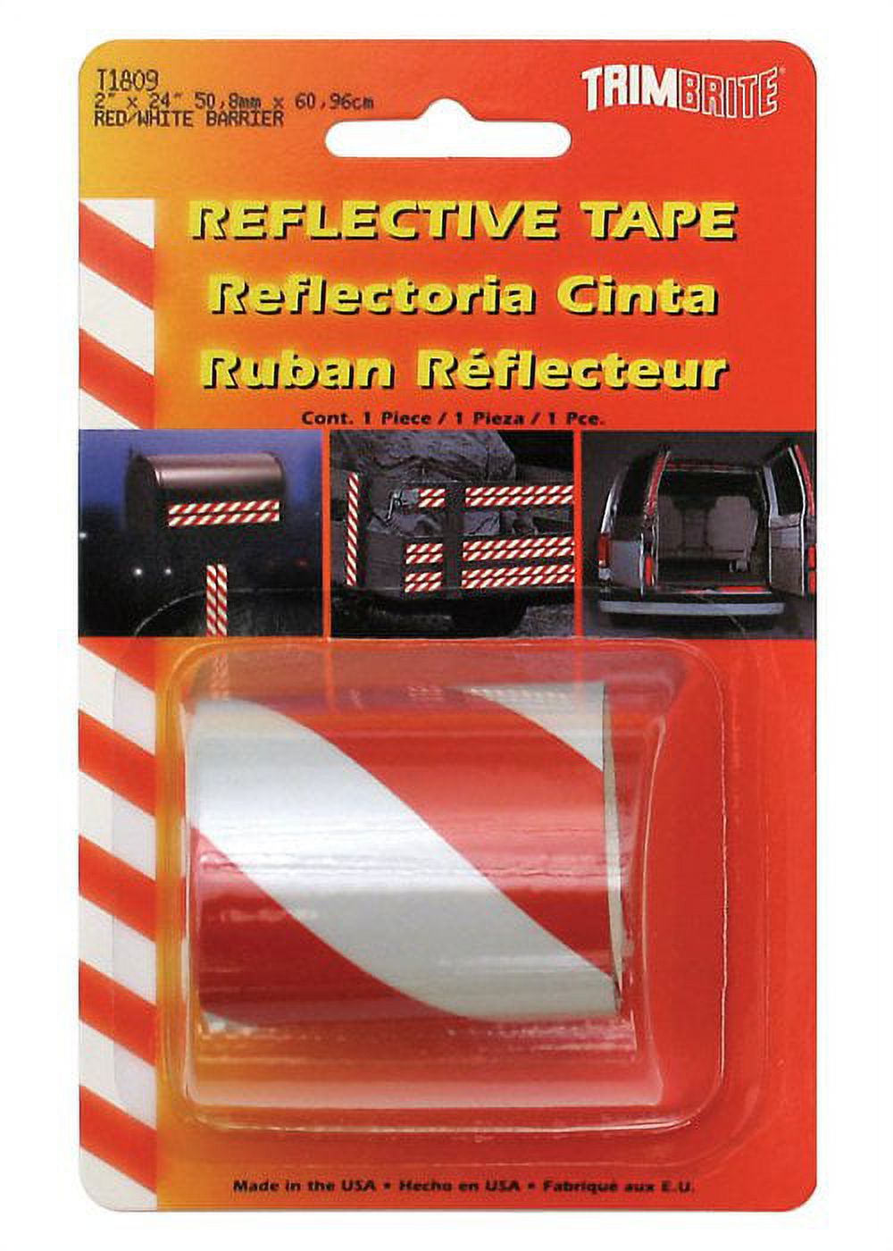 Trim Brite T1809 Reflective Tape Barrier Stripes, 2" x 24", Red & White ...