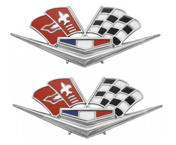 Trim Parts Front Fender 327/409 X-Flag Emblem Set 1962-1963 Impala and ...