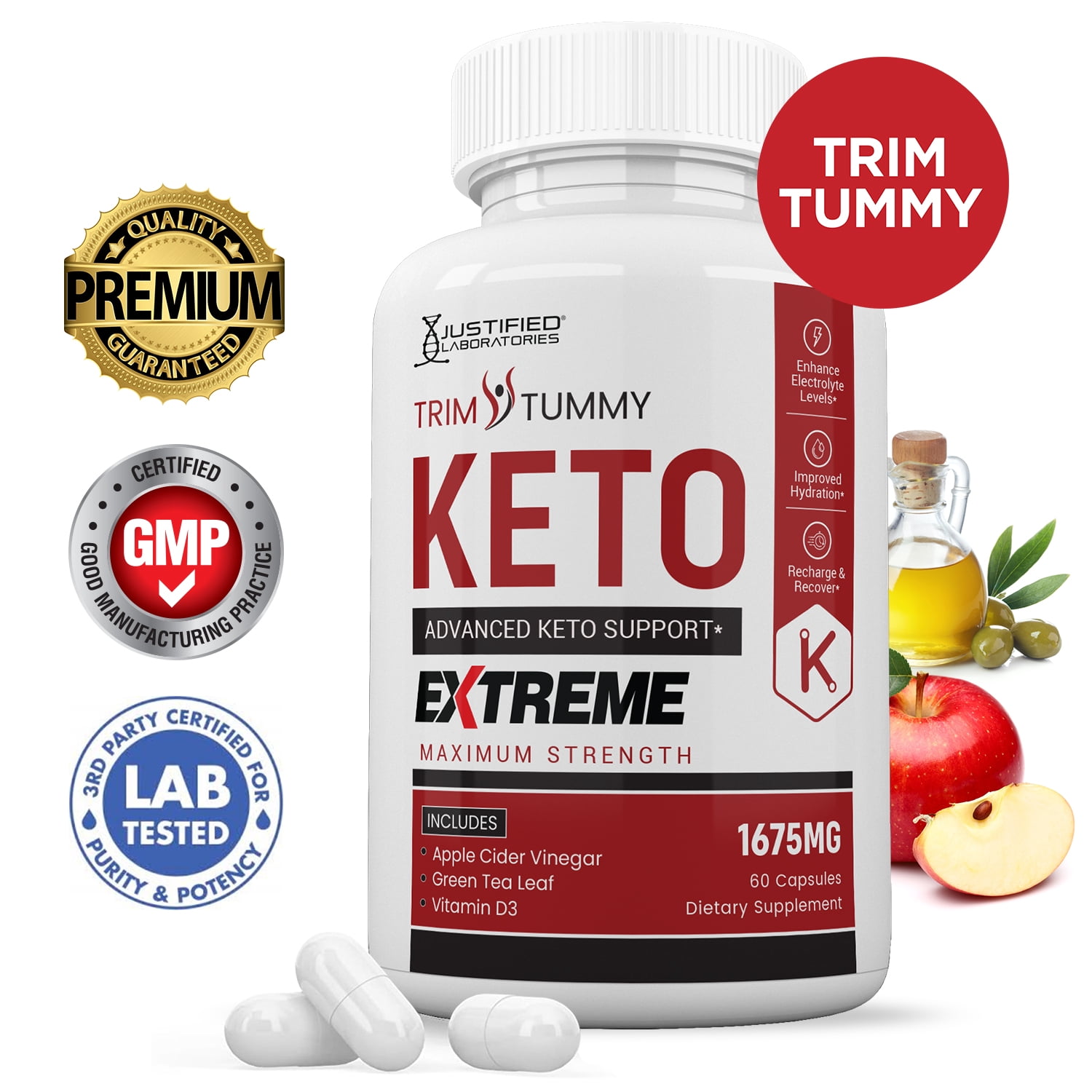 Trim Tummy Keto ACV Extreme Pills 1675mg Alternative to Gummies Dietary ...