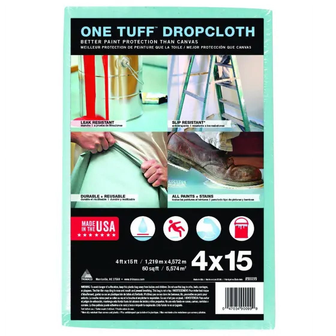 1 PK, Trimaco 90099-Trimaco One Tuff Cloth 4 Ft. x 15 Ft. Heavy-Duty ...