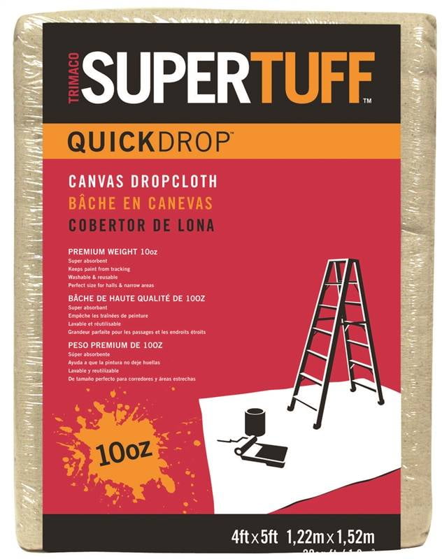 trimaco supertuff 10 oz thick heavyweight canvas drop cloth, 4-feet x 5 ...