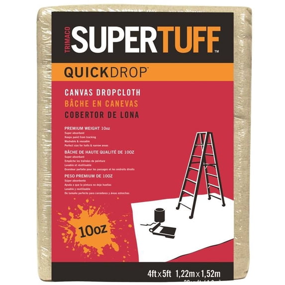 trimaco supertuff 10 oz thick heavyweight canvas drop cloth, 4-feet x 5 ...