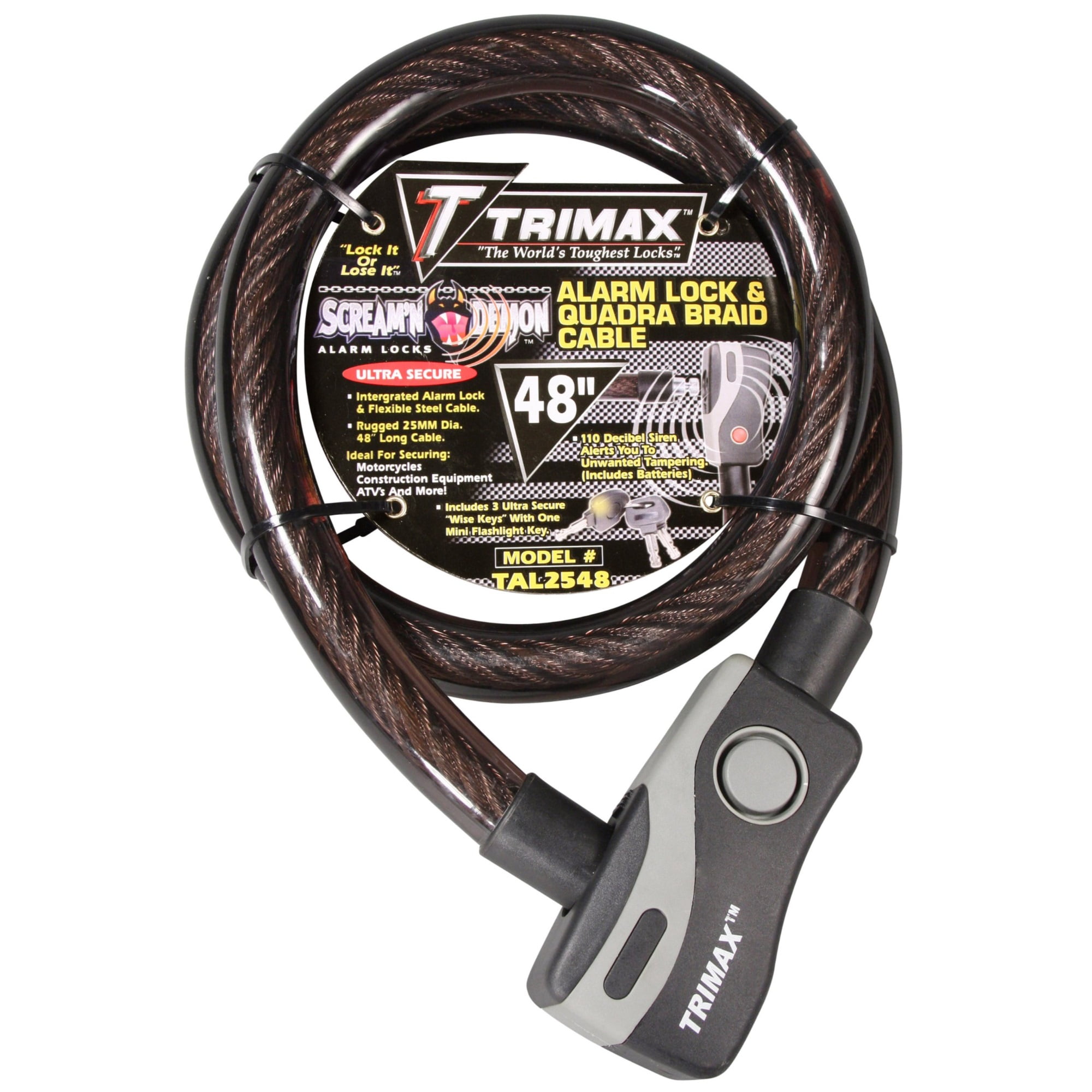 Trimax Alarmed Lock & Quadra-Braid Cable 4 L X 25Mm TAL2548, Card ...