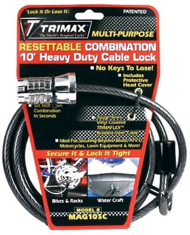 Trimax 10' X 8mm Resettable Combination Cable Lock - Walmart.com