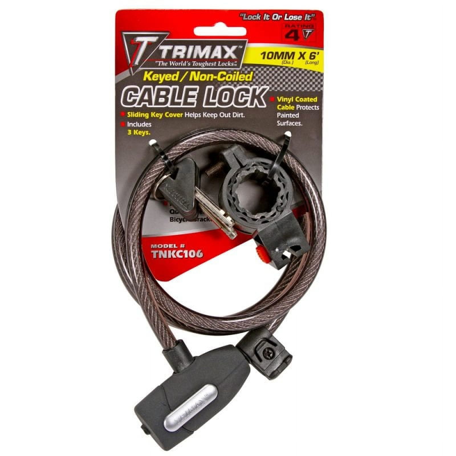Trimax TNKC106 6' x 10mm Cable Lock, Keyed, Non-Coiled - Walmart.com