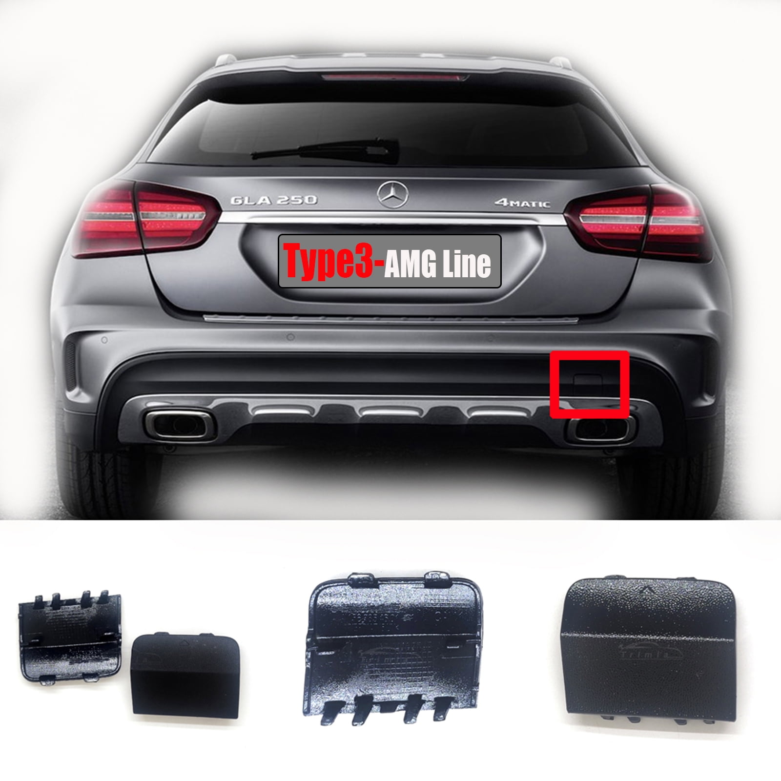 Trimla Type3 Rear Tow Cover Fit 17-20 Mercedes Benz GLA X156 AMG Line ...
