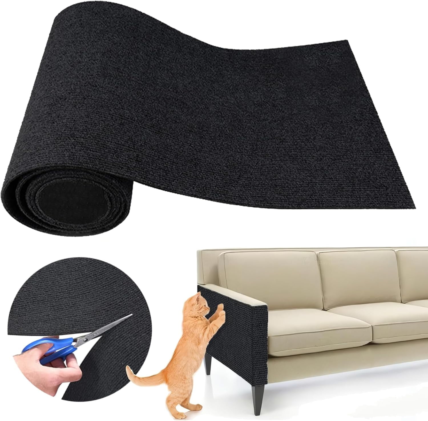Trimmable Cat Scratch Mat pad Self-Adhesive Cat Scratching Post Carpet ...