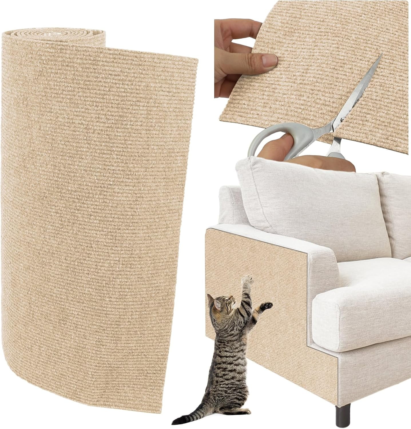 Trimmable Cat Scratcher Mat, 39.4"x15.8" Self-Adhesive Cat Scratching ...
