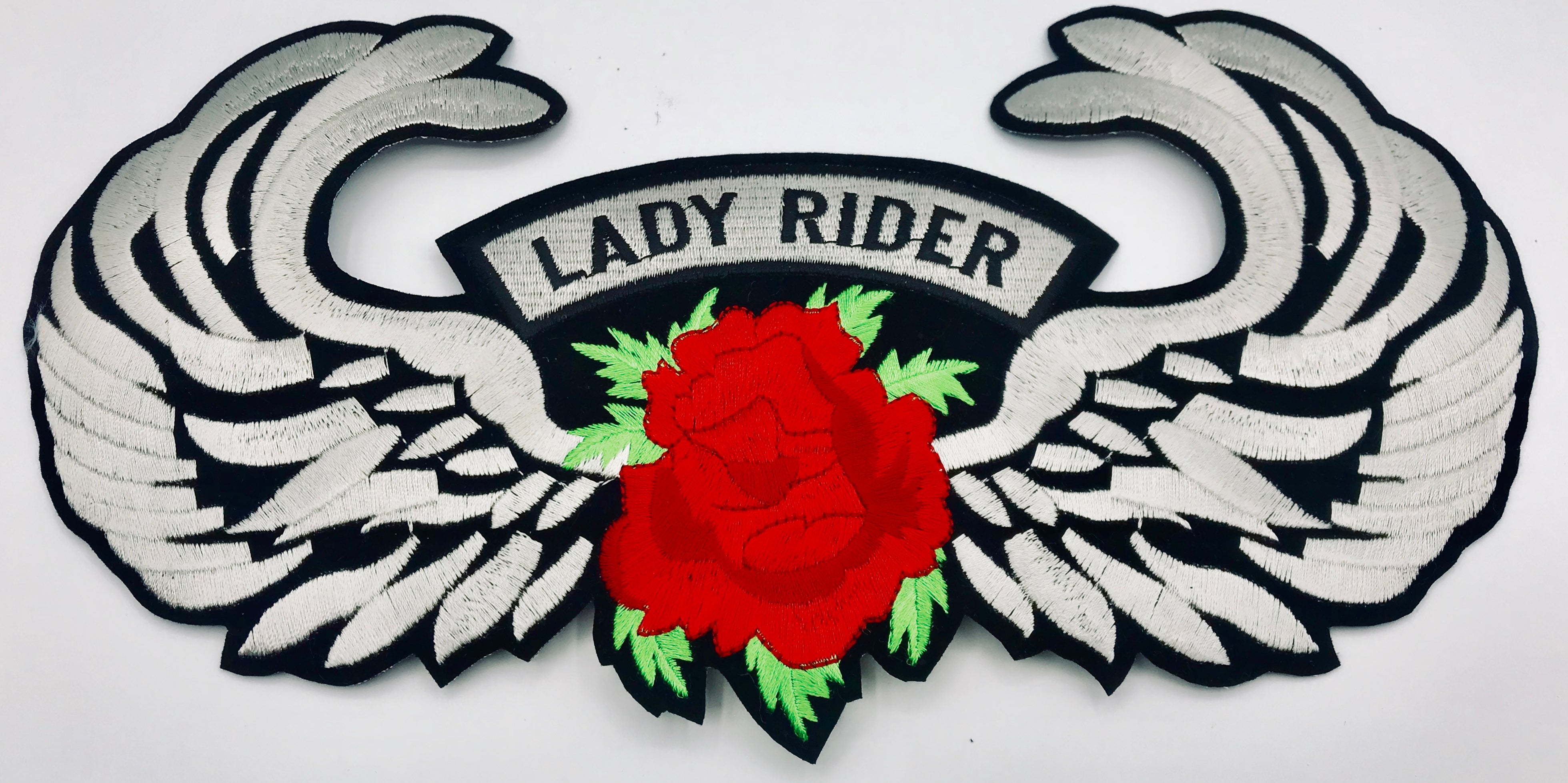 Trimplace Lady Rider Rose Biker Patch Applique - 11" X 5.3/4" - IRON ON ...