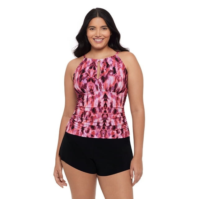 Trimshaper Women's Chloe High Neck Keyhole Tankini Swim Top - Sunshower ...