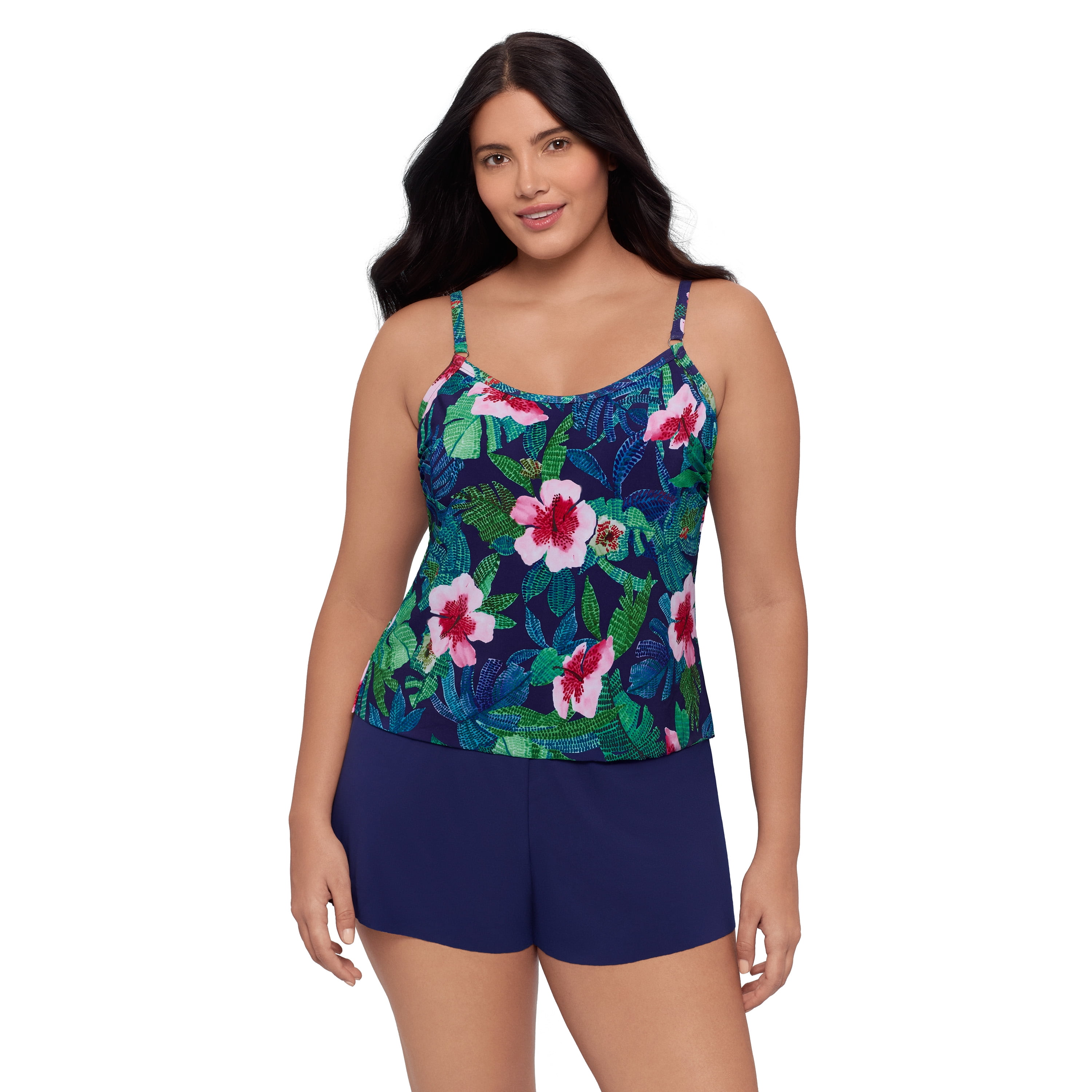 Trimshaper Women's Farrah Plus Swim Romper with Pockets - Jungle Oasis ...