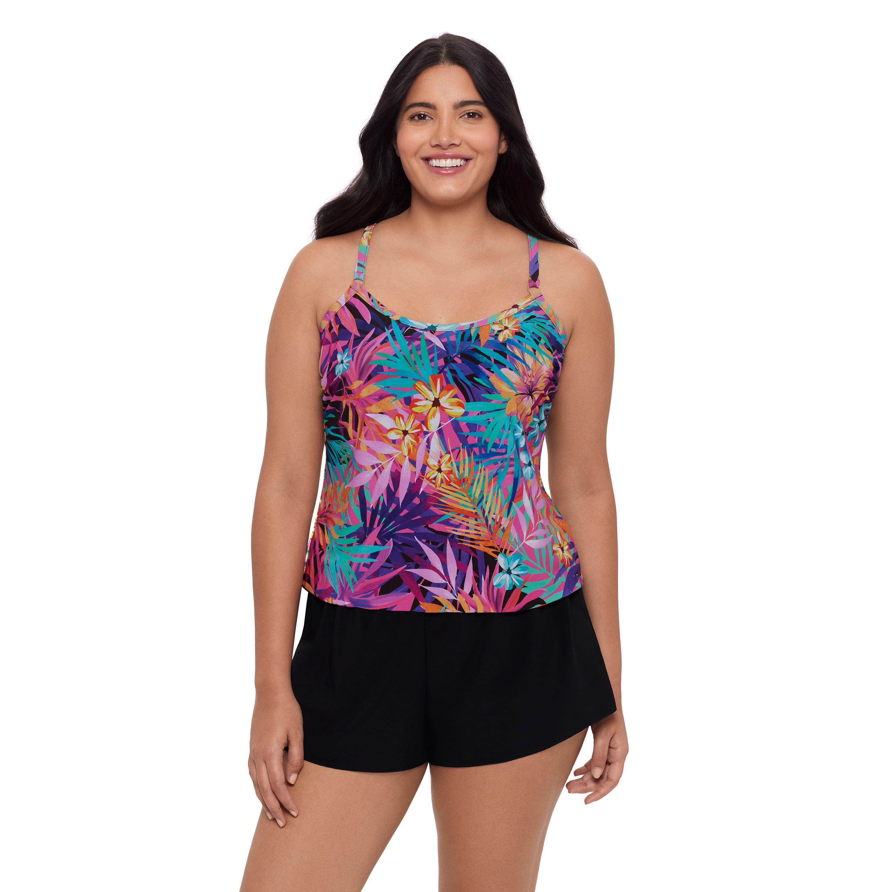 Trimshaper Women's Farrah Swim Romper with Pockets - Caribbean Palms ...