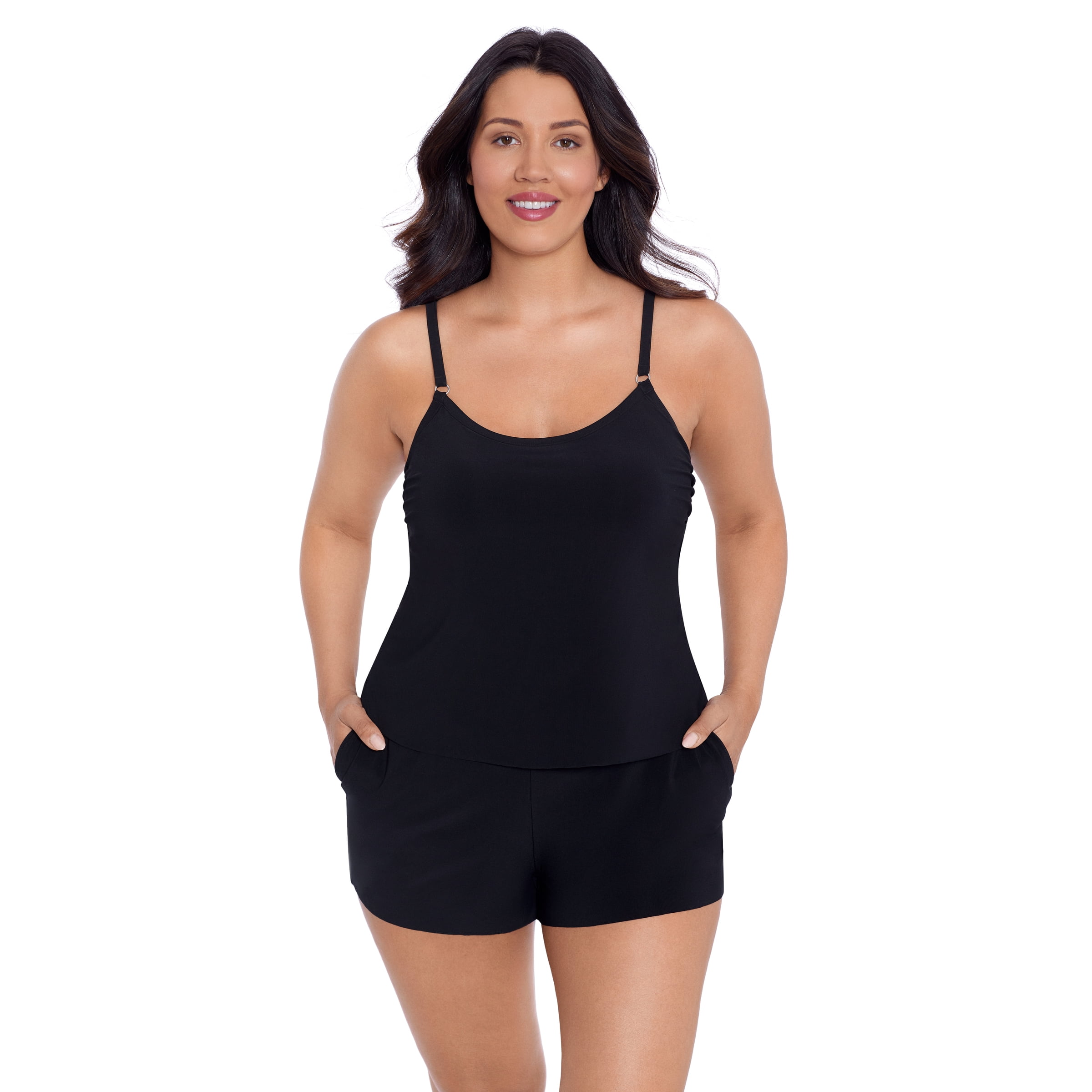 Trimshaper Women's Farrah Swim Romper with Pockets - Solid - Walmart.com