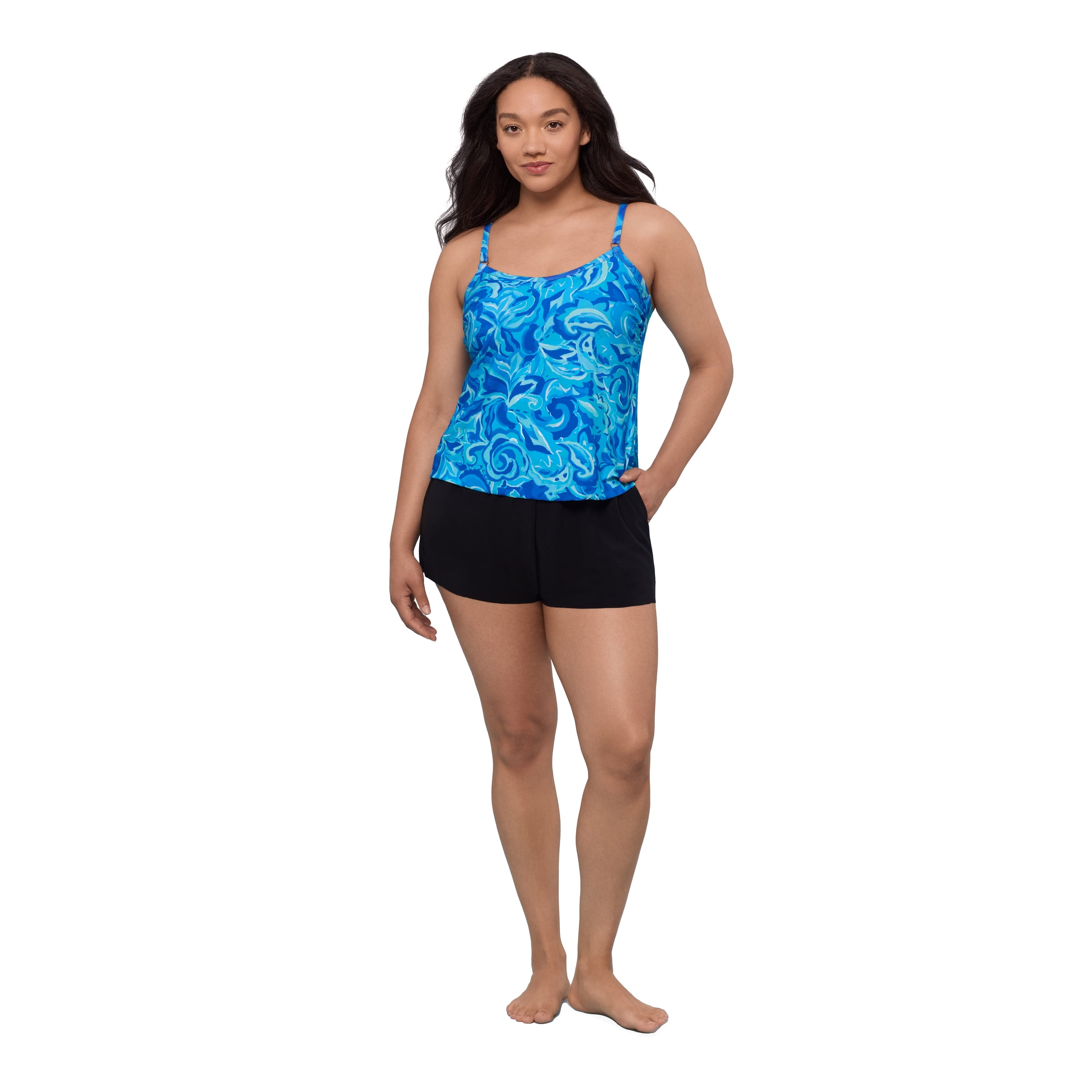 Trimshaper Women's Farrah Tumbled Paisley Romper with Pockets Swimsuit ...