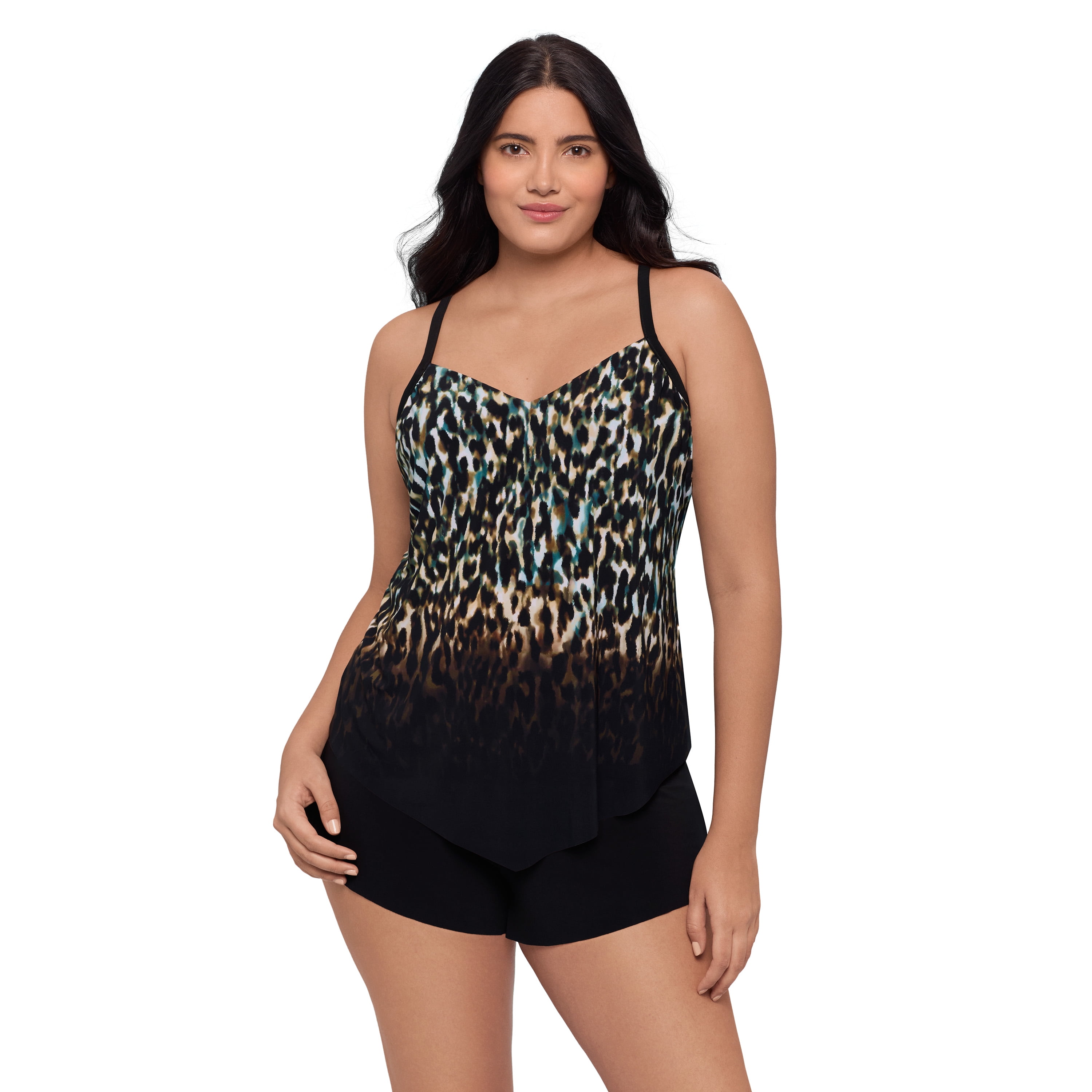 Trimshaper Women's Hank Handkerchief Plus Tankini Swim Top - Leopard in ...