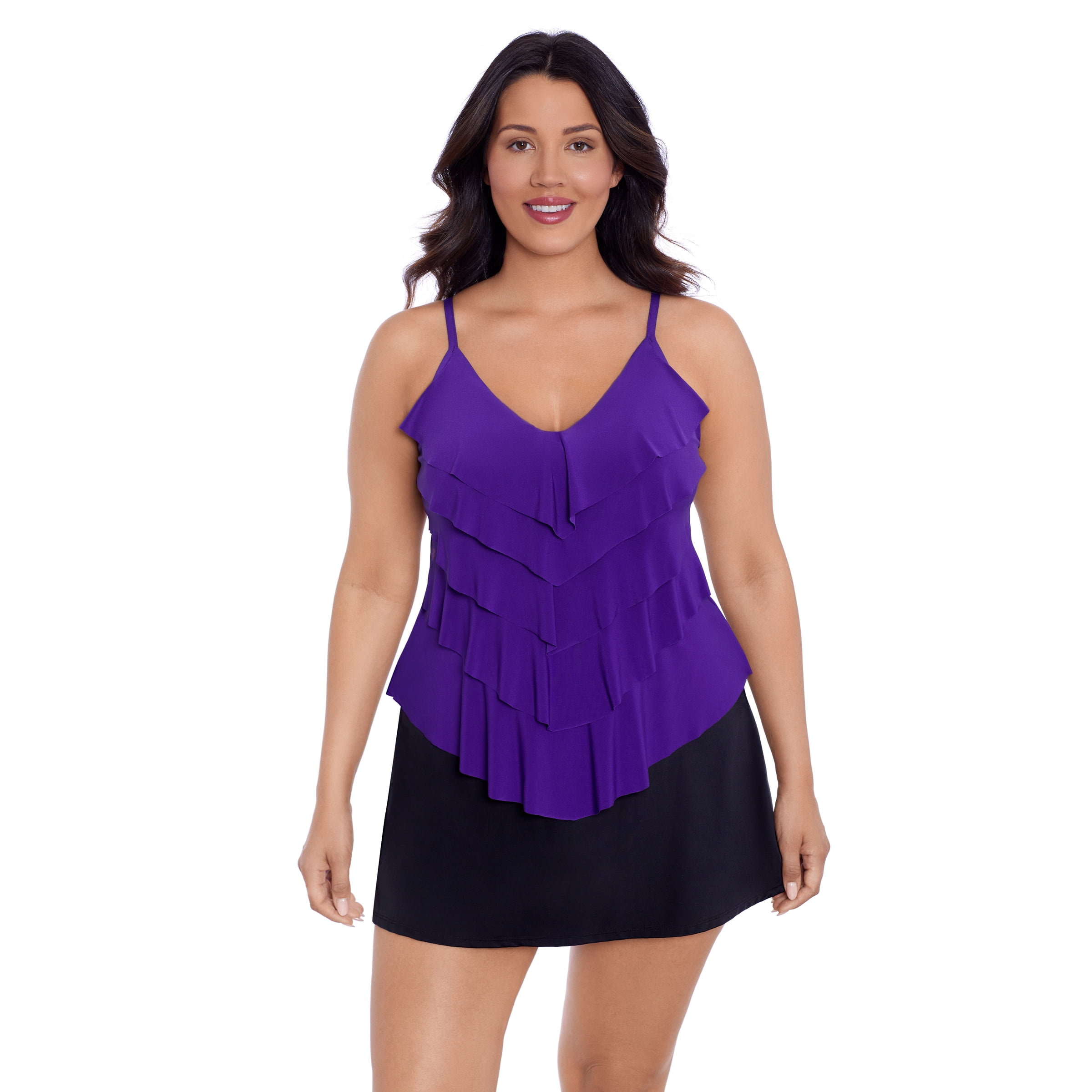Trimshaper Women's Rachel 5 Tier Ruffle Tankini Swimsuit Top - Plum ...