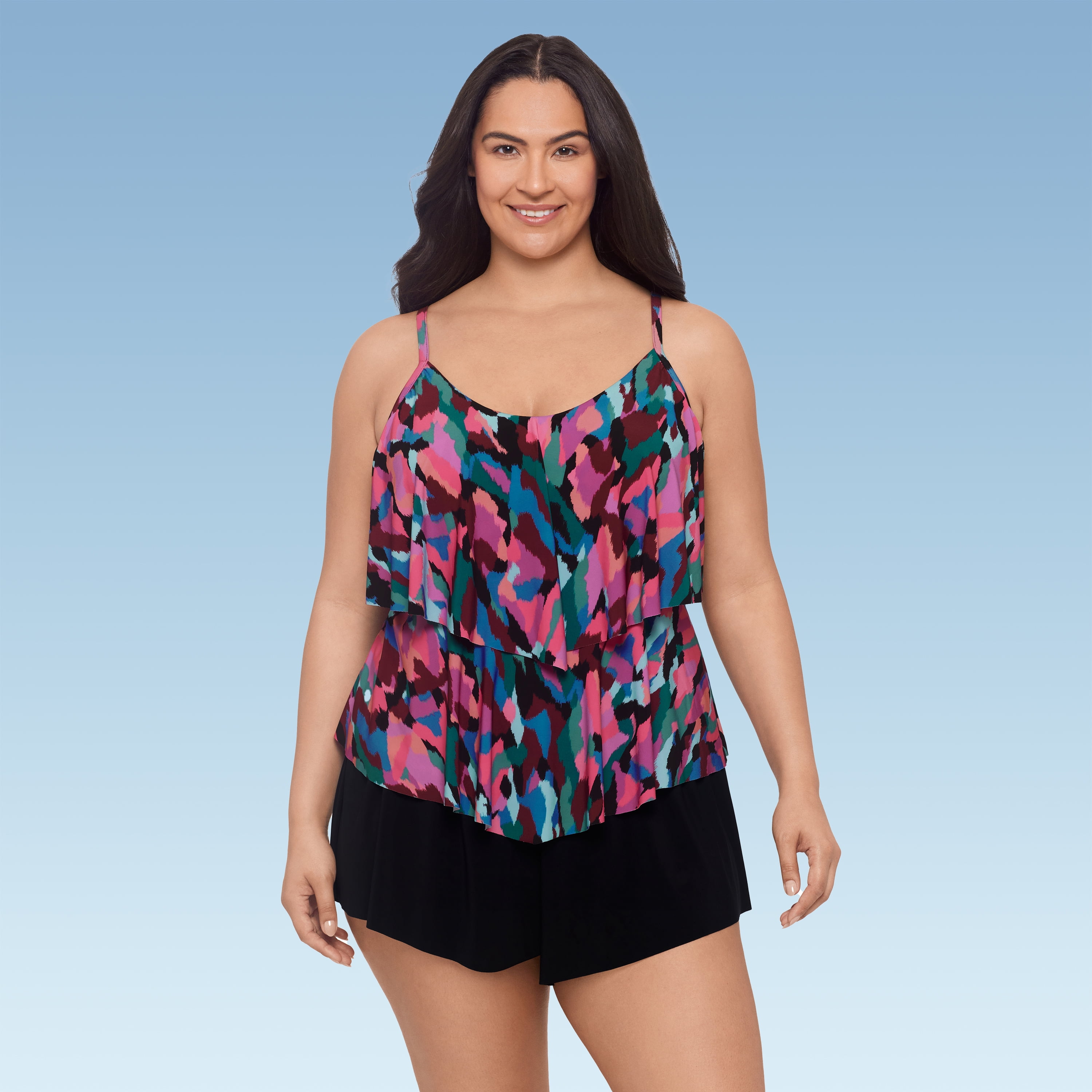 Women's Plus Size Ronnie 2 Tier Ruffle Tankini Swimsuit Top - Walmart.com