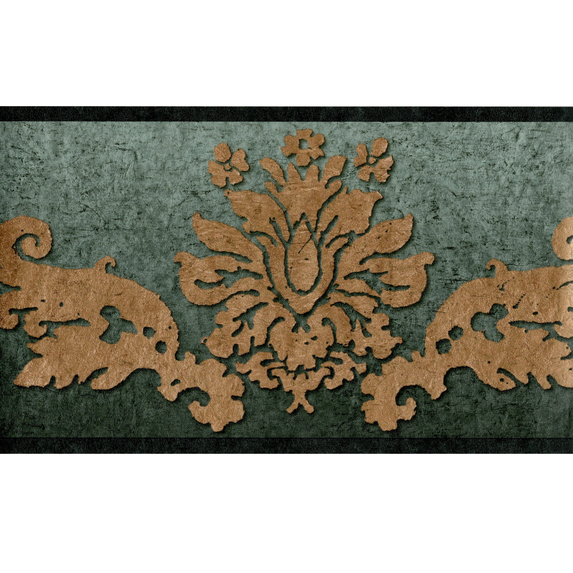 Trimz Architectural Metallic Gold Marbled Green Damask Wallpaper Border ...