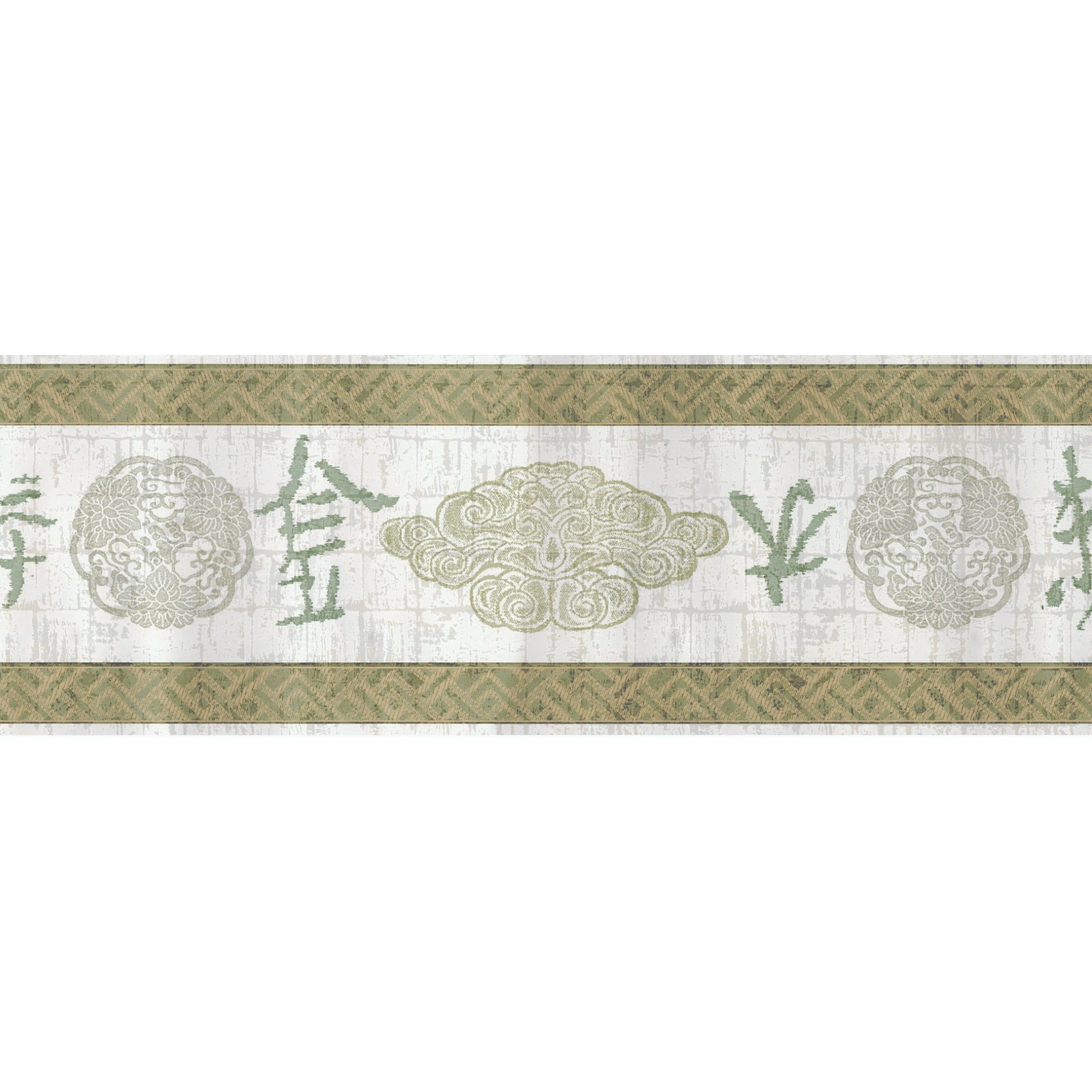 Trimz Asian Chinese Calligraphy Design Wallpaper Border - Green, Off ...