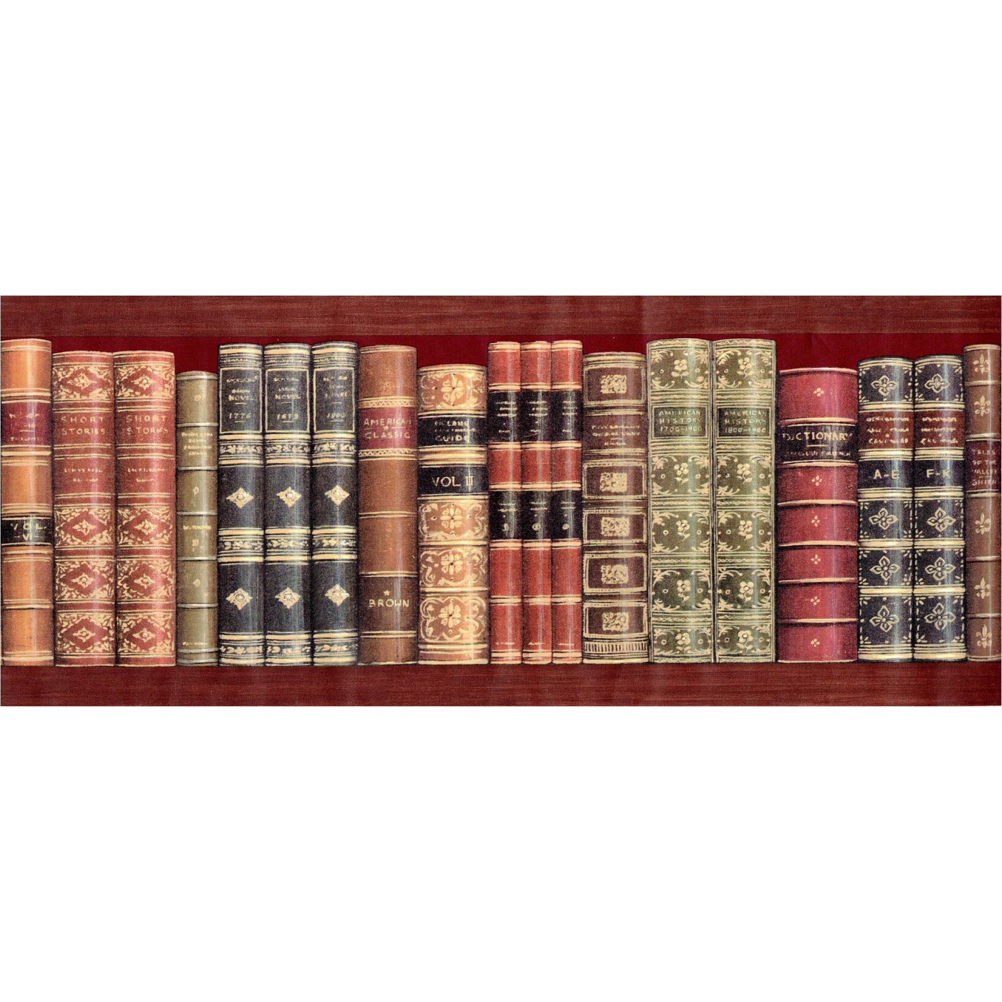 Trimz Bookshelf Wallpaper Border - Brown, Red, Black, 15' L x 10.25" W ...