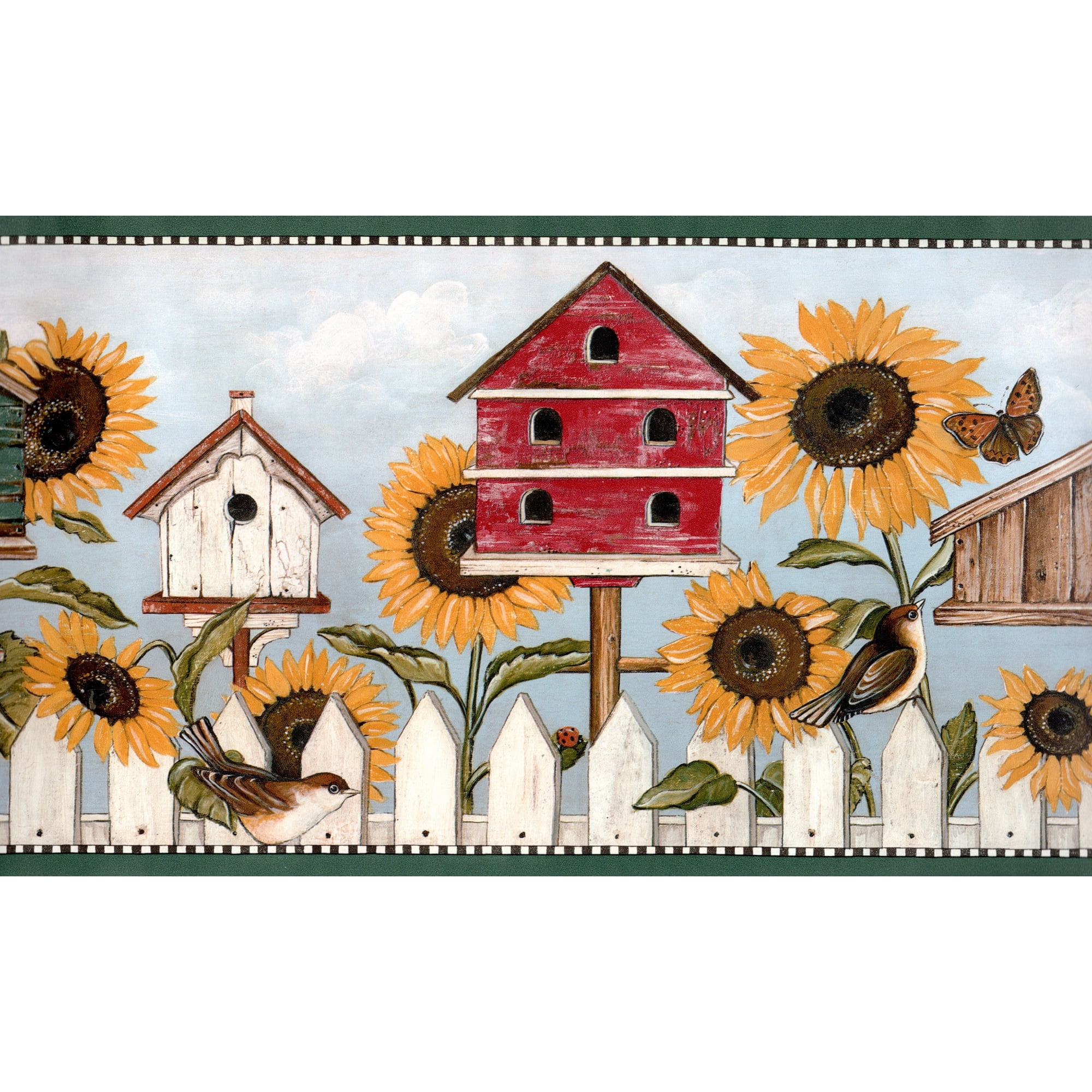 Trimz Country Sunflower Birdhouse Wallpaper Border - Farmhouse Garden ...