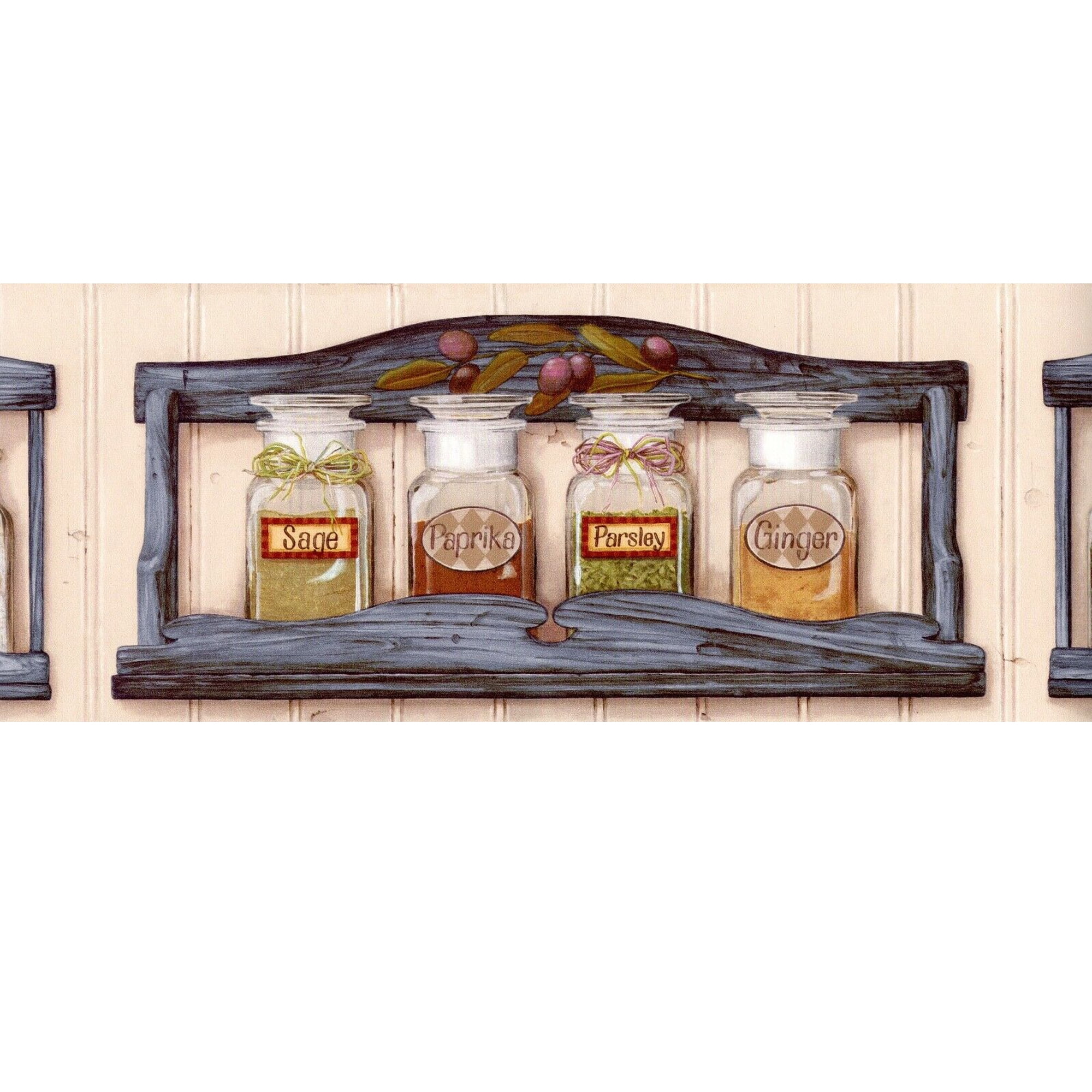 Trimz Kitchen Essential Spices Rack Wallpaper Border, Pre-pasted, 15' L ...