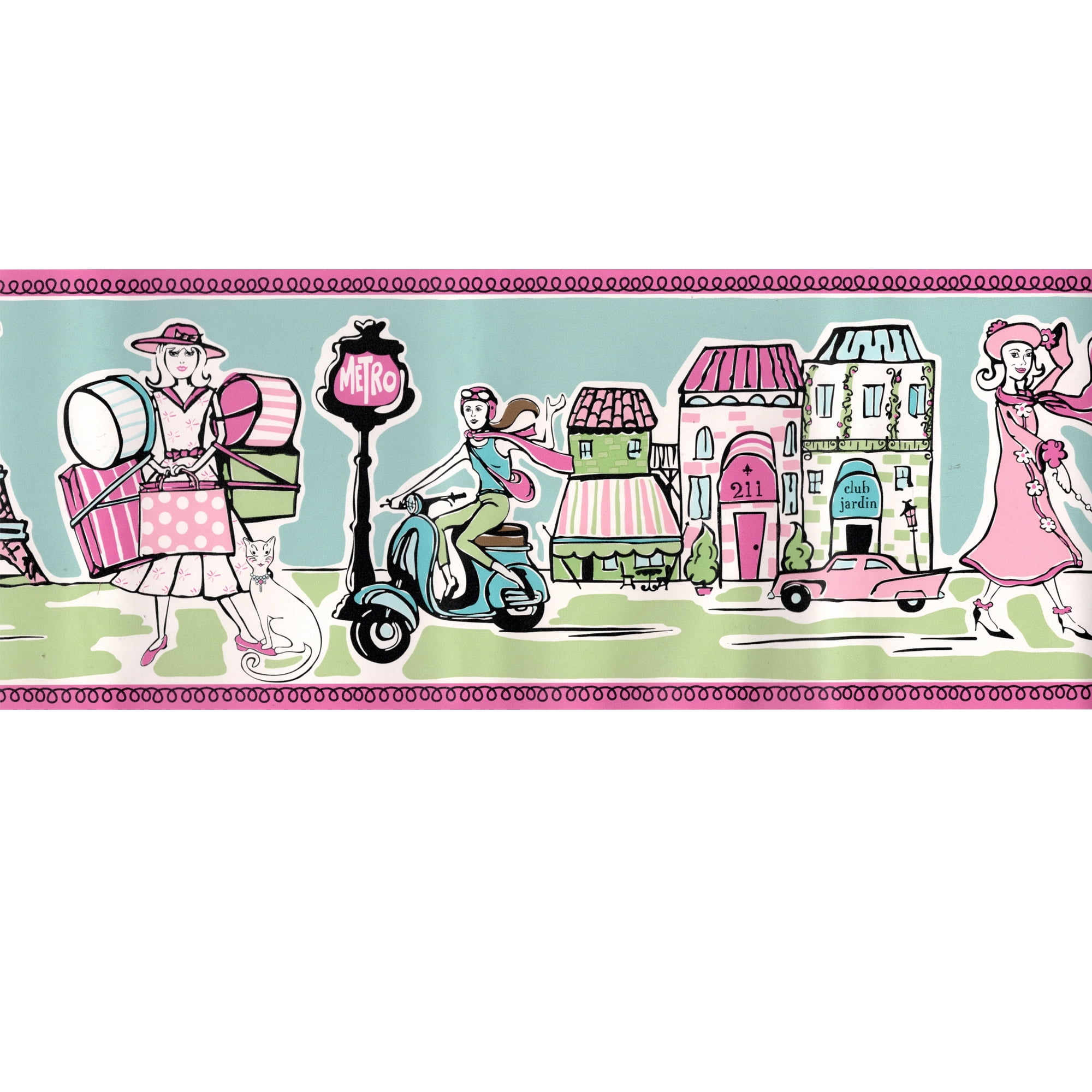 Trimz Paris Caf Parisian Kids Room Wallpaper Border, Pink, 15' L x 7" W ...