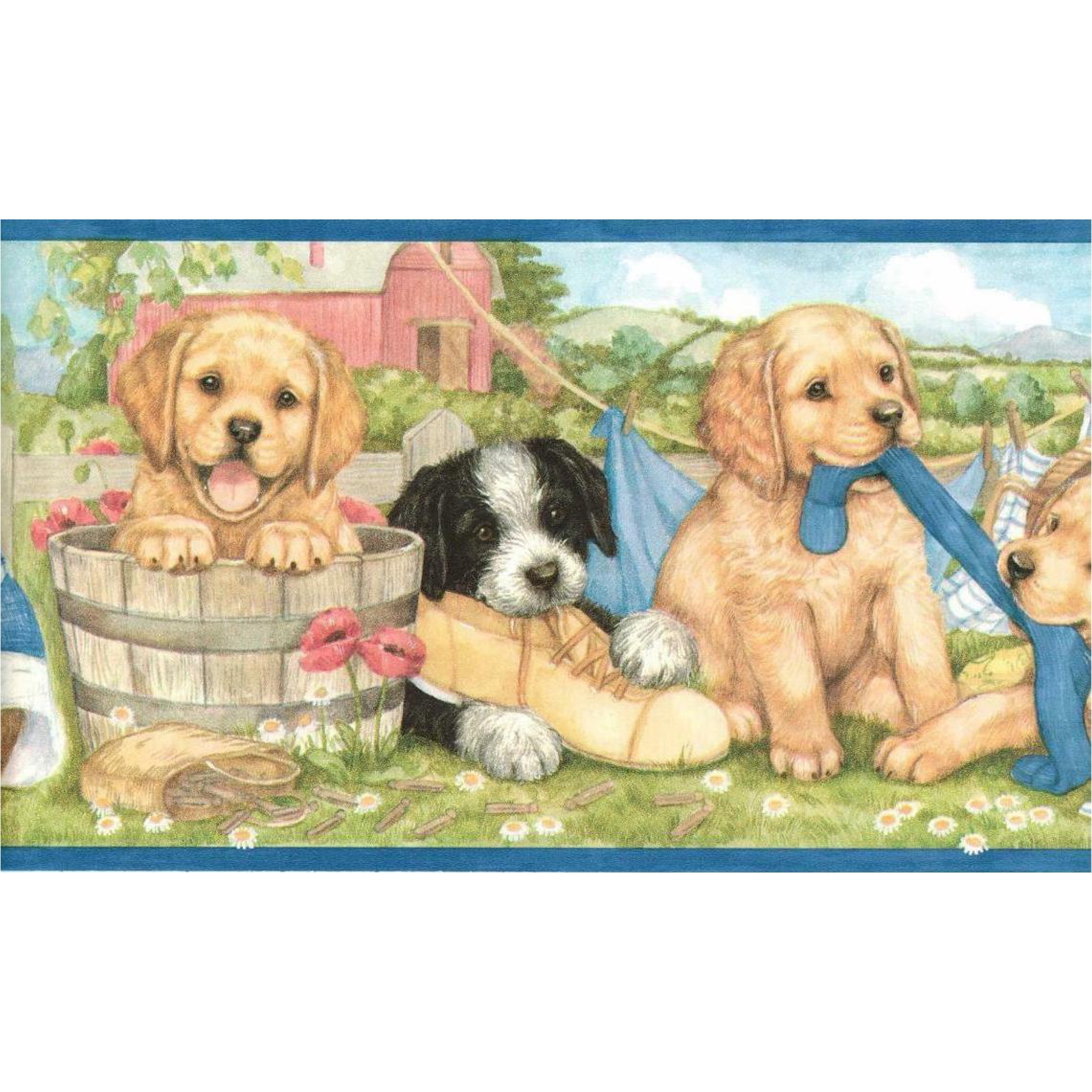TRIMZ Vintage Farmhouse Puppy Laundry Wallpaper Border, Nature-Inspired ...