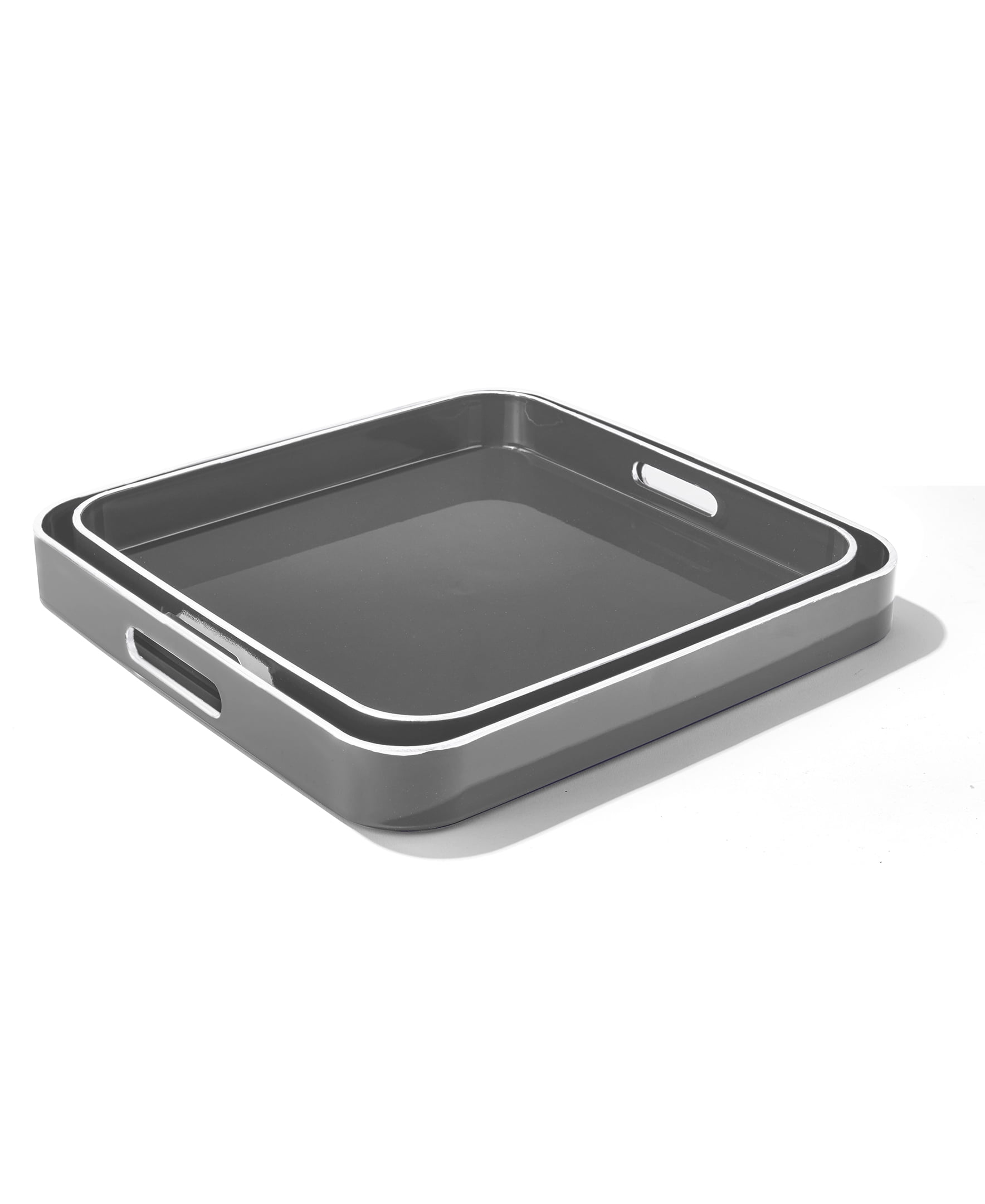 GRAY SQUARE SET OF 2 TRAY W/WHITE RIM & HANDLES LG 14.76 X 14.76 X 1.96 ...