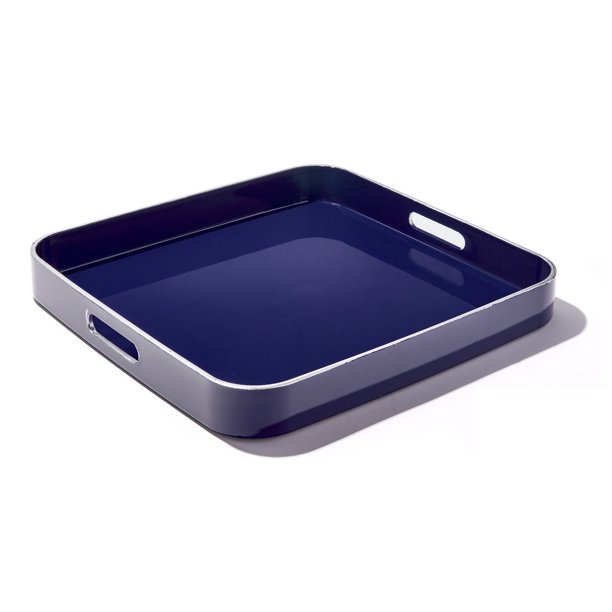 Trina Turk, Navy Blue with Silver Rim Polypropylene Square Serving Tray ...