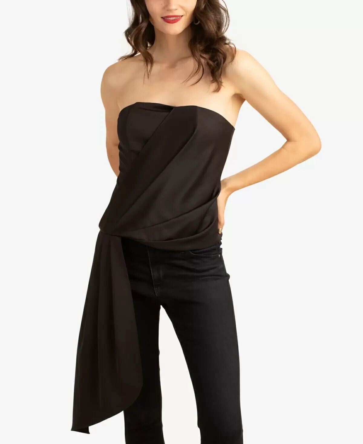 Trina Turk Women's Euphoric Strapless Sash-Side Top (6, Black ...