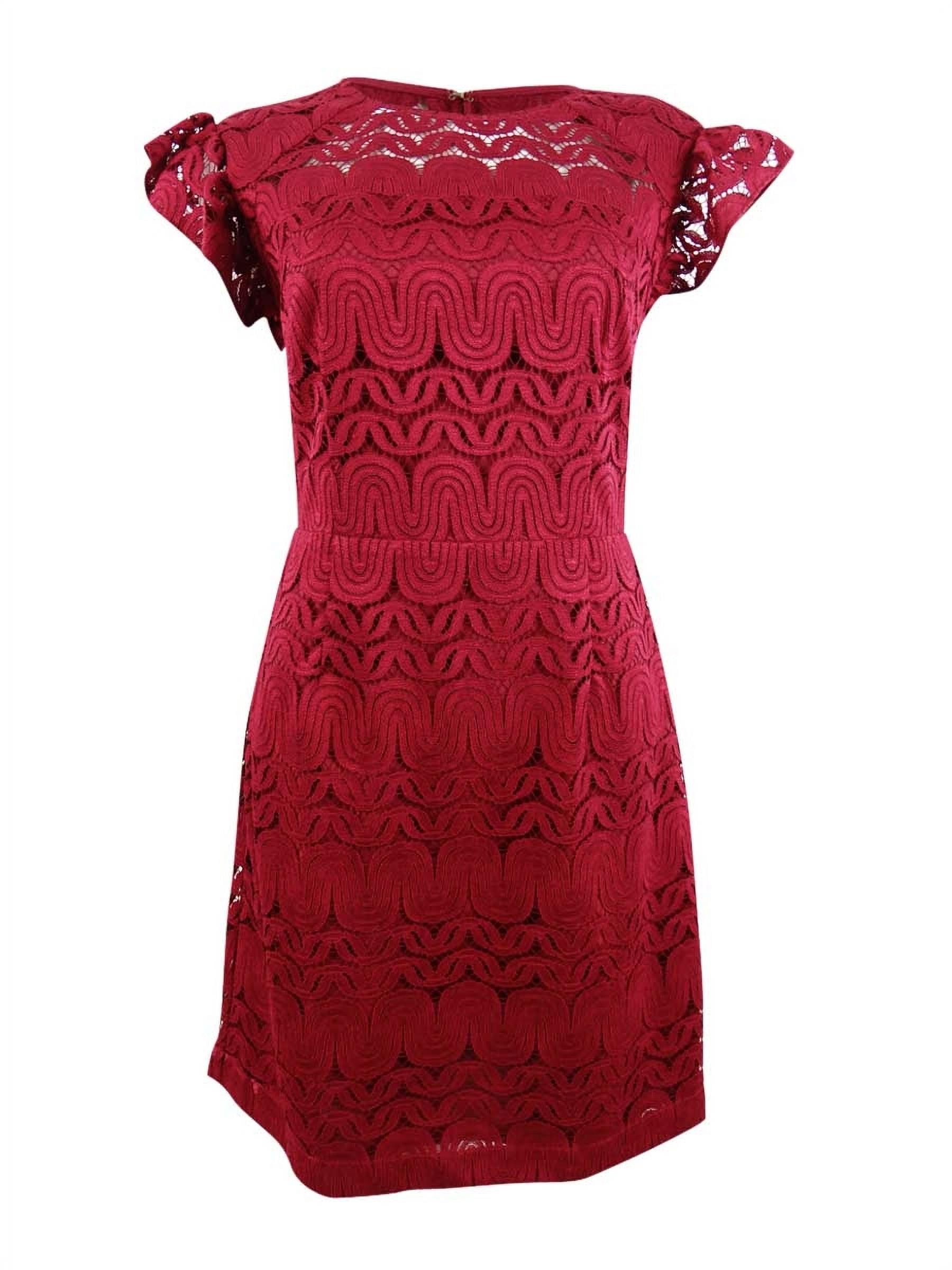 Trina Turk Women's Flutter-Sleeve Lace Shift Dress (8, Cranberry ...