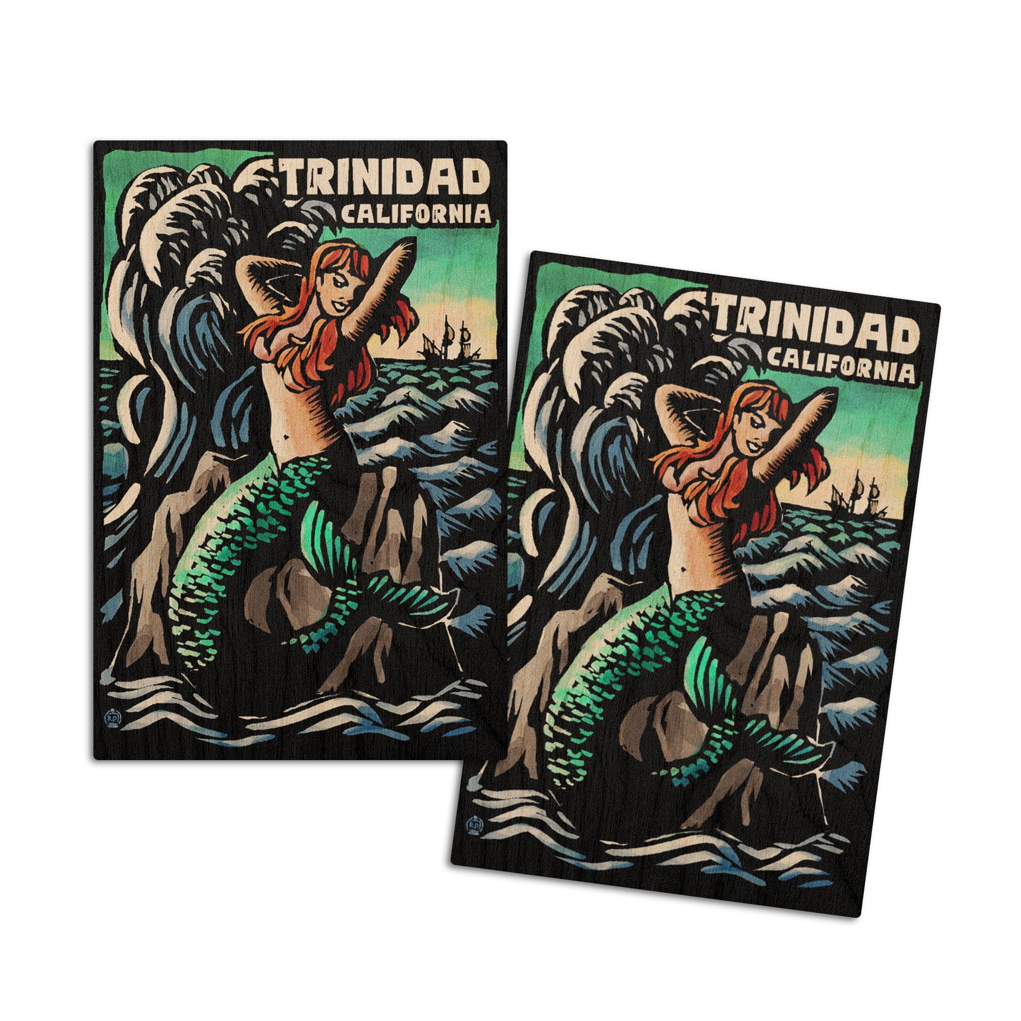 Trinidad, California, Mermaid, Scratchboard (4x6 Birch Wood Postcards ...