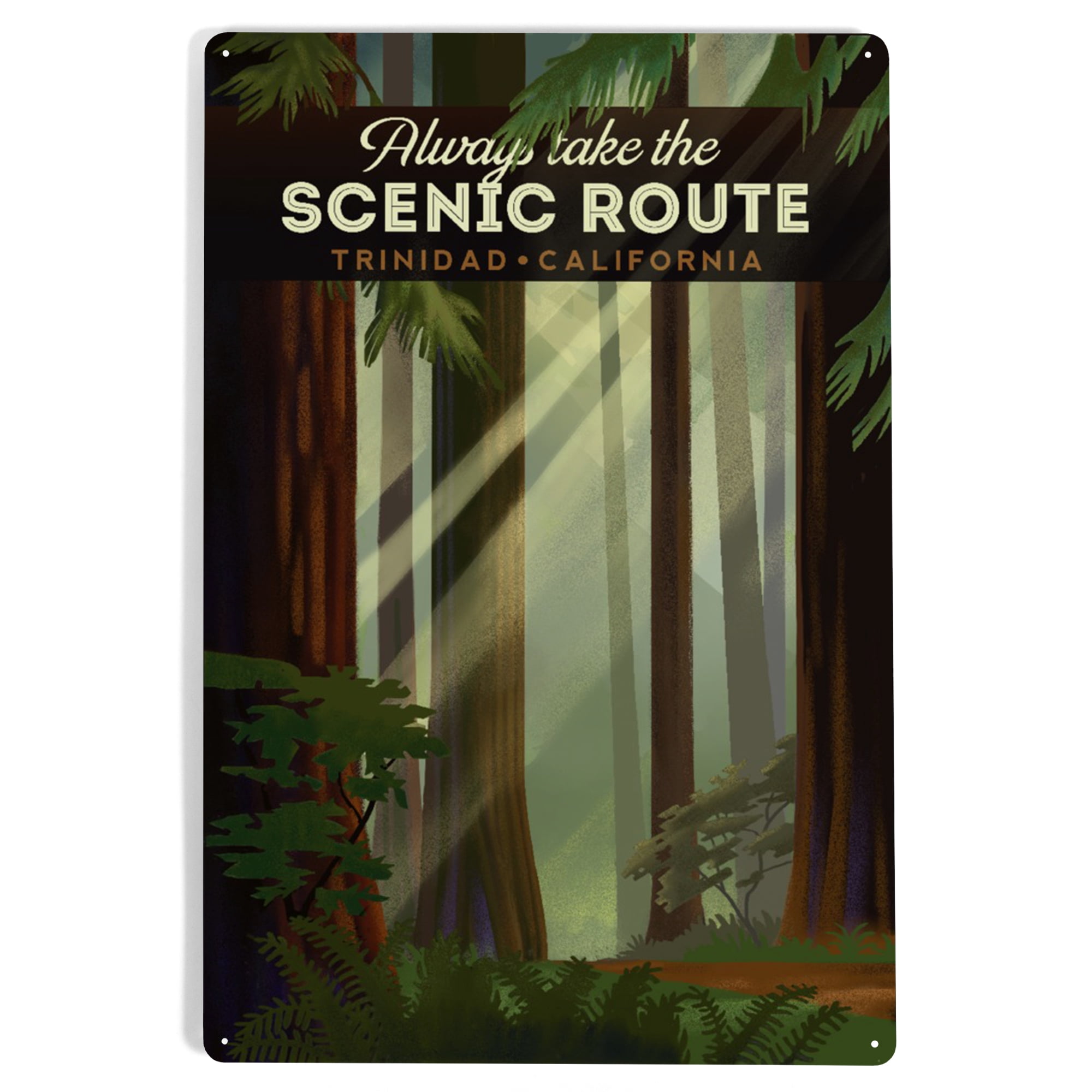 Trinidad, California, Scenic Route, Forest, Geometric Lithograph (12x18 ...