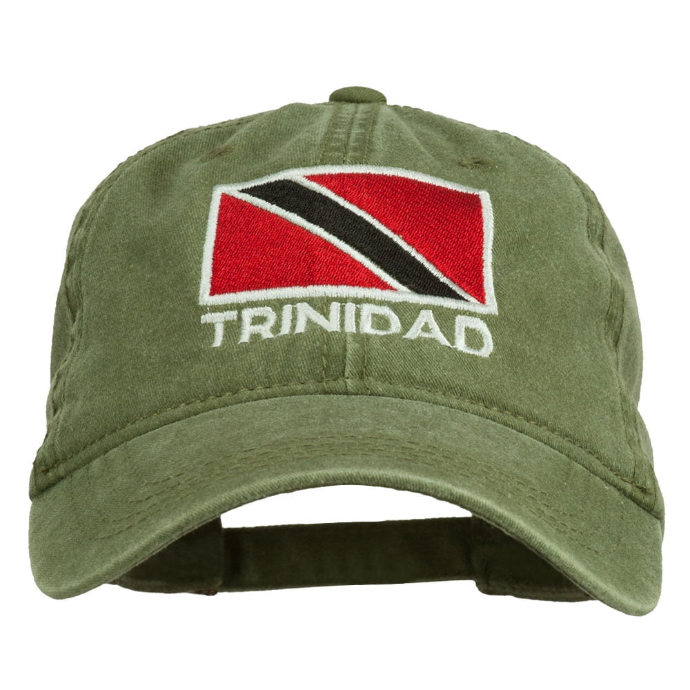 Trinidad Flag Embroidered Washed Cotton Cap - Olive Green OSFM ...