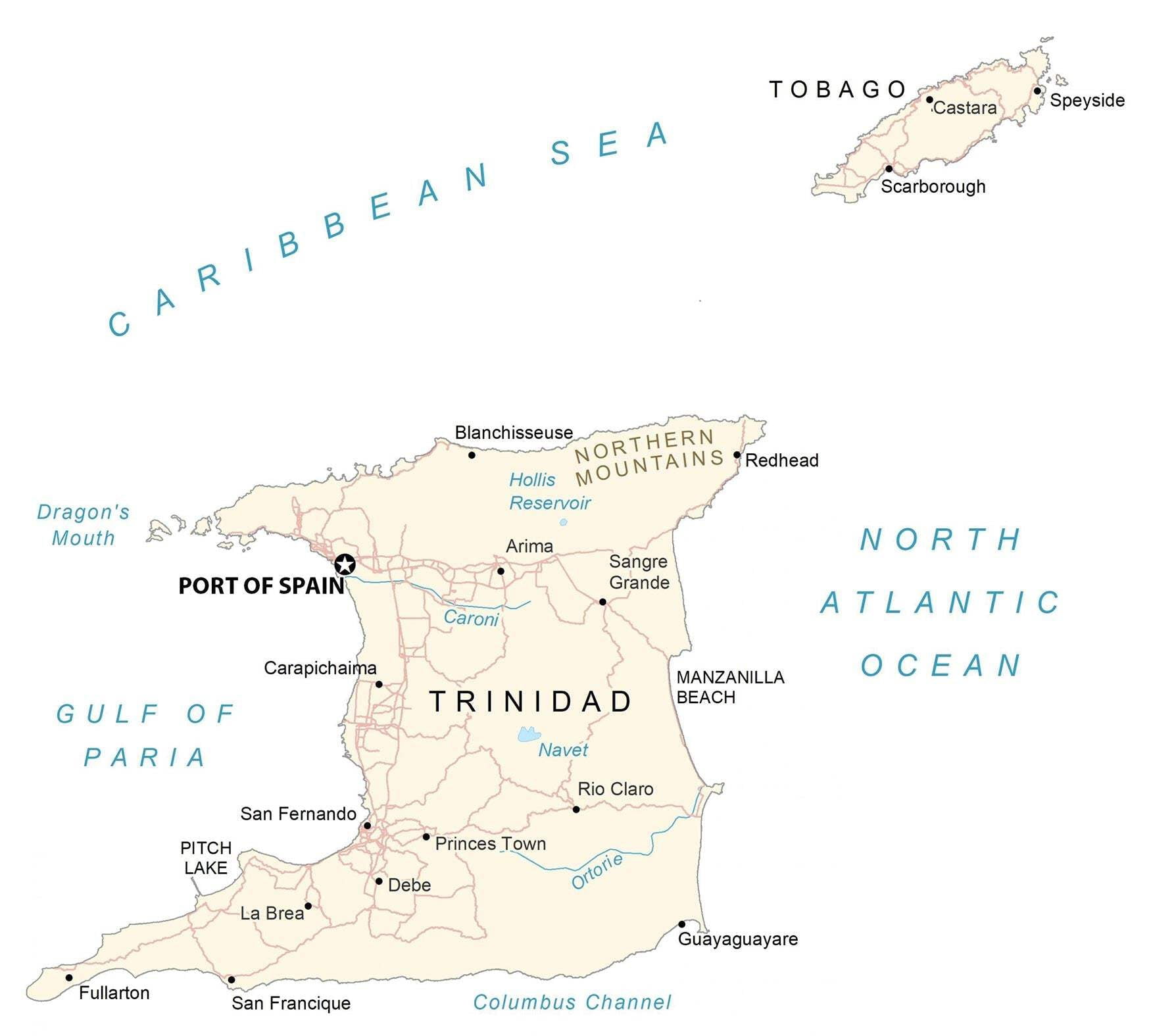 Trinidad and Tobago City Road Map GLOSSY POSTER PICTURE PHOTO PRINT ...