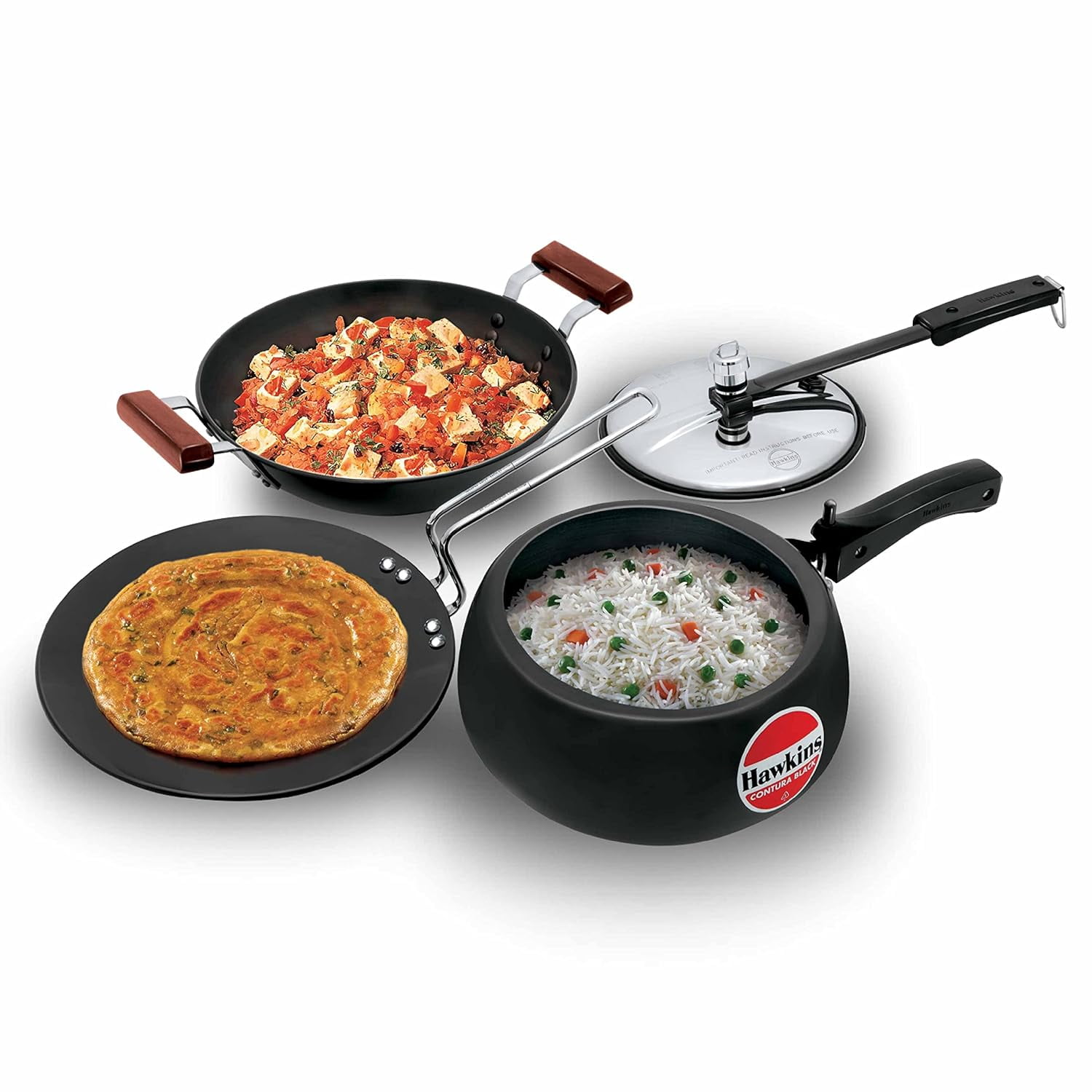 Triniti Kitchen Set - Tava + Deep-fry Pan + Inner Lid Pressure Cooker ...