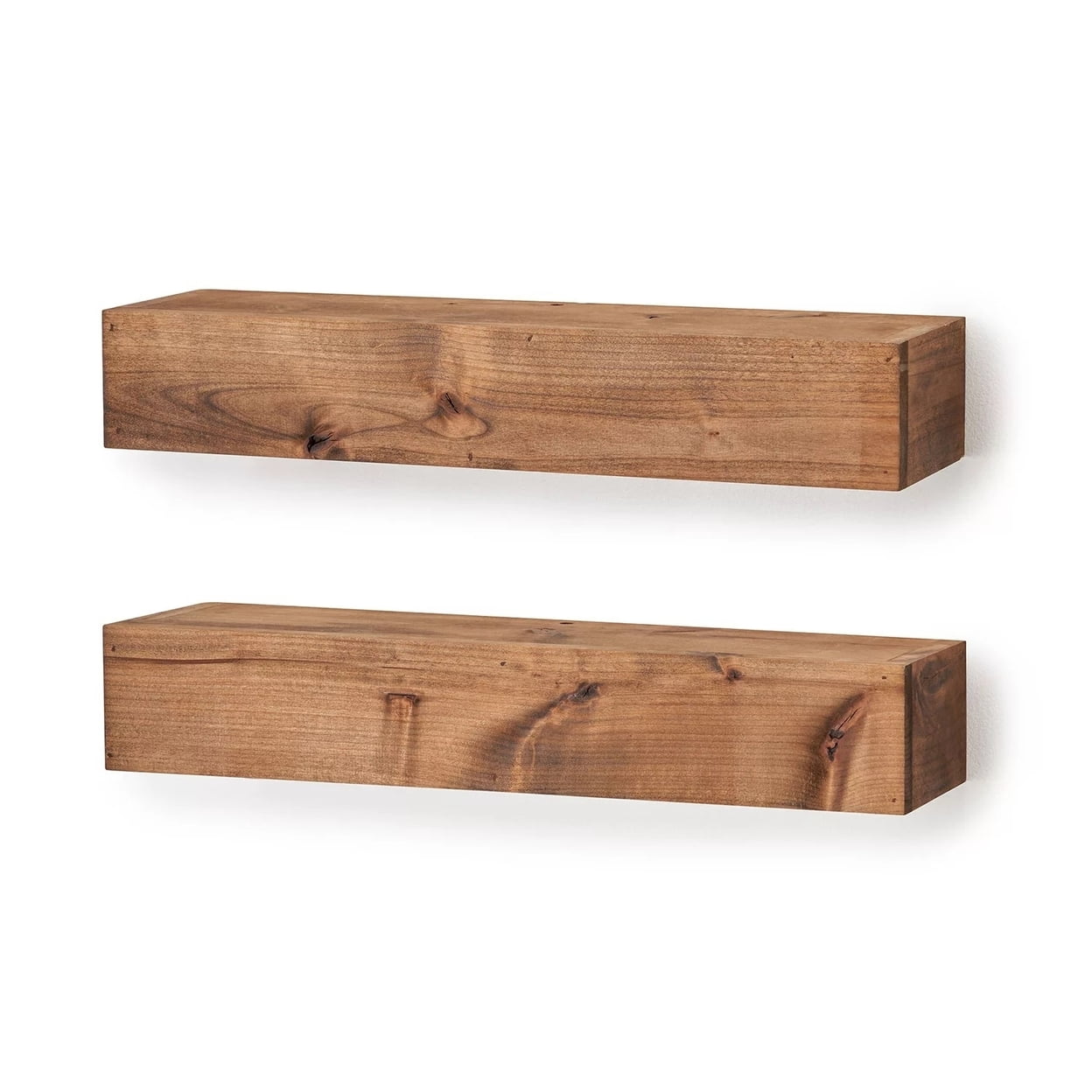 Trinity 24" Wall Floating Shelves, Walnut Stain, Solid Wood, 2 Pack ...