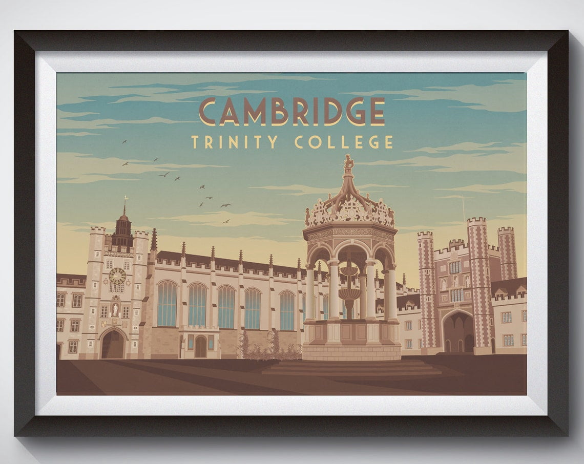 Trinity College Cambridge Travel Poster, Cambridgeshire, Cambridge ...