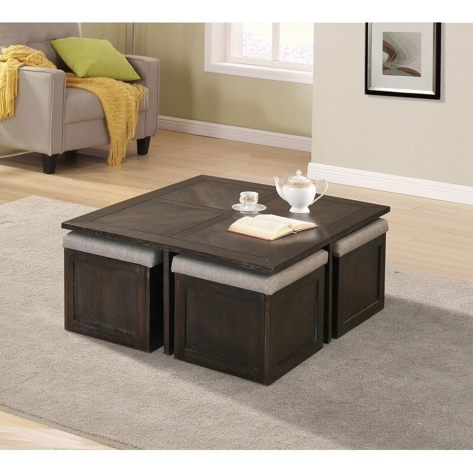 Trinity Gray-Black MDF Large Storage Coffee Table with 4 Ottomans ...