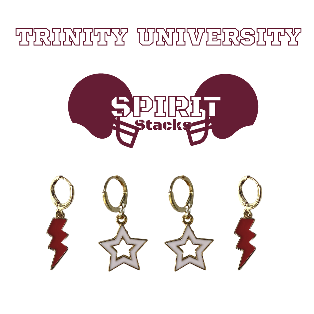 Trinity University Spirit Stack maroon mini enamel bolts and white statement open starboys ...
